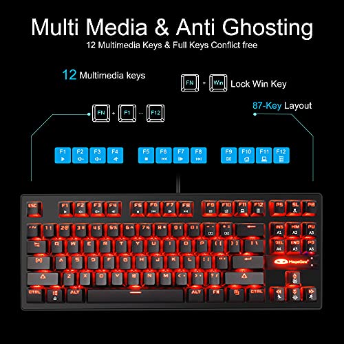 Mechanical Gaming Keyboard and Mouse Combo & Large Mouse Pad,Mechanical Keyboard 87 Keys Small Compact LED Backlit - MK1 Wired USB Gaming Keyboard with Blue Switches, for Windows