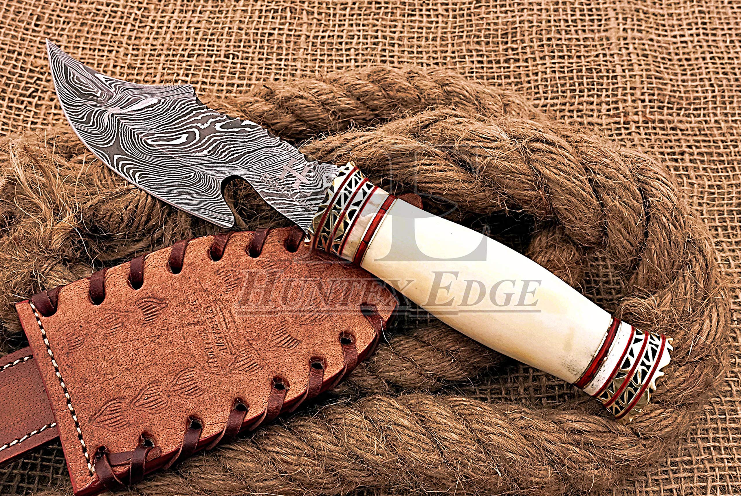 Knife King Handmade Damascus Hunting Knife - Walnut Wood Handle-13.25" Fixed Blade Knife with Leather Sheath-Master Quality EDC Survival Knife-Camping Knife Ideal Gift for Men and Women