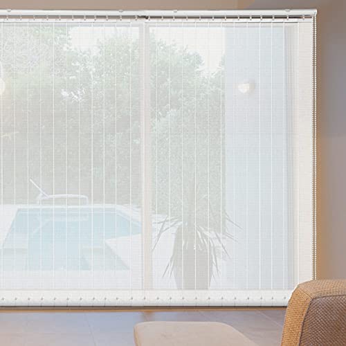 LETAU Cordless Sheer Vertical Window Blinds, Light Fitering, Reduce Sun Glare, UV Protection, White Window Shades for Slidding Door, French window, Room Divider, Glass Wall,OverSized Windows¡