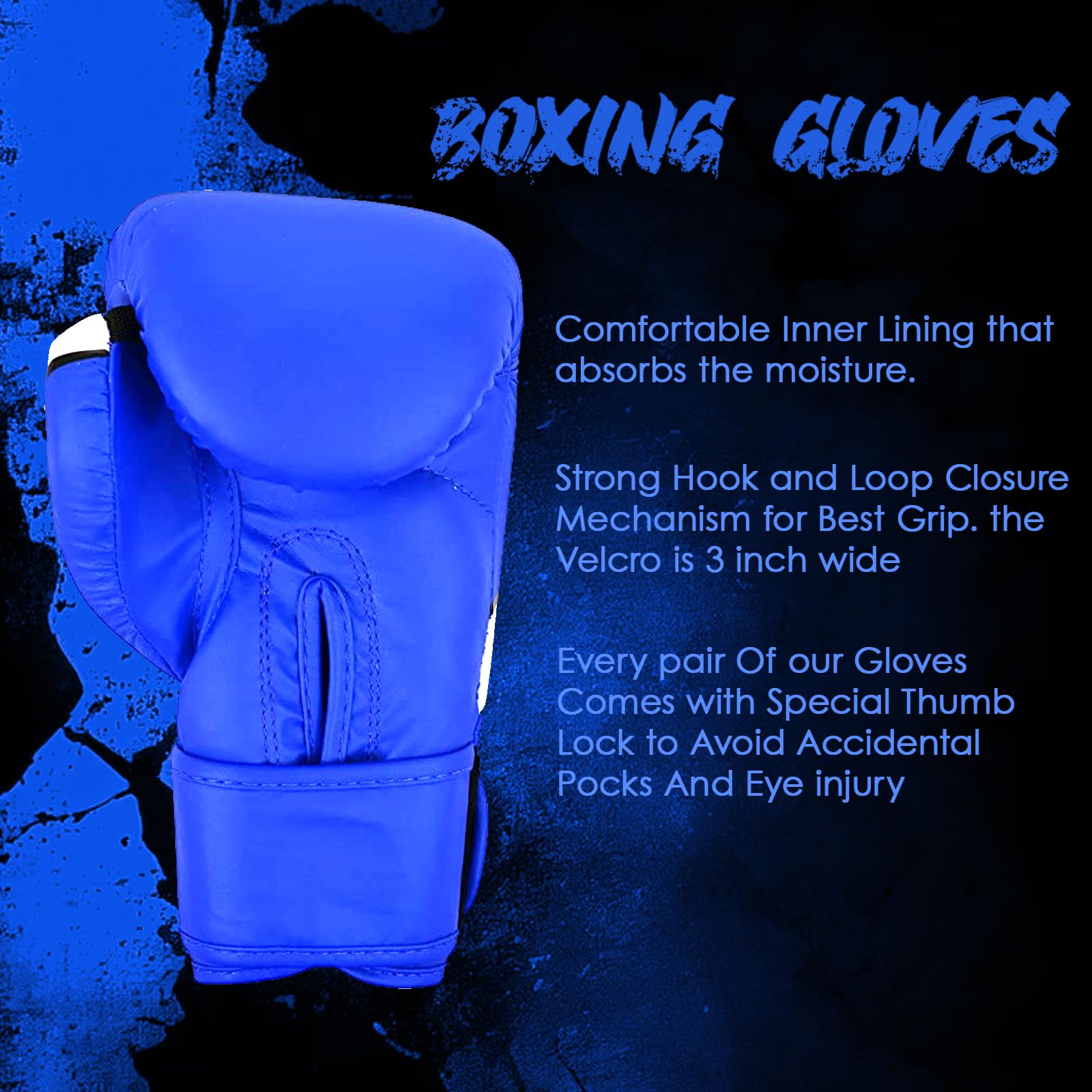 Rex Boxing Gloves for Kids & Adult- Premium Quality PU Leather Training Gloves for Enhanced Performance and Protection with Ventilated Palm (Blue, 16oz)