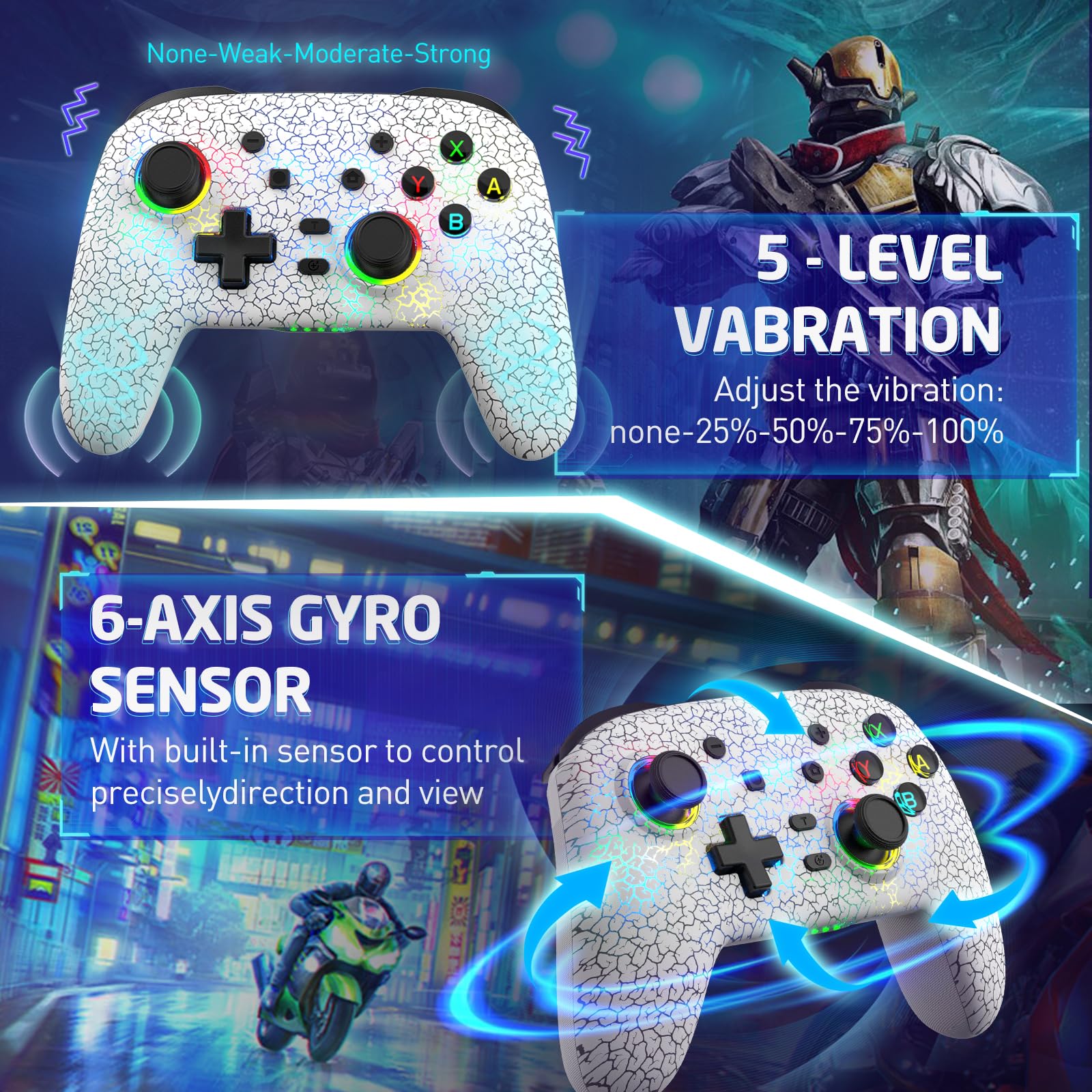 Koiiko Game Controller Gamepad for PC/PS3/PS4/PS5/Switch/iPad/iPhone/Android: Supports Wireless Connection, Cloud Gaming, Streaming on PS/Xbox/PC Console, Gaming Joystick with Back Button/Turbo/6-Axis