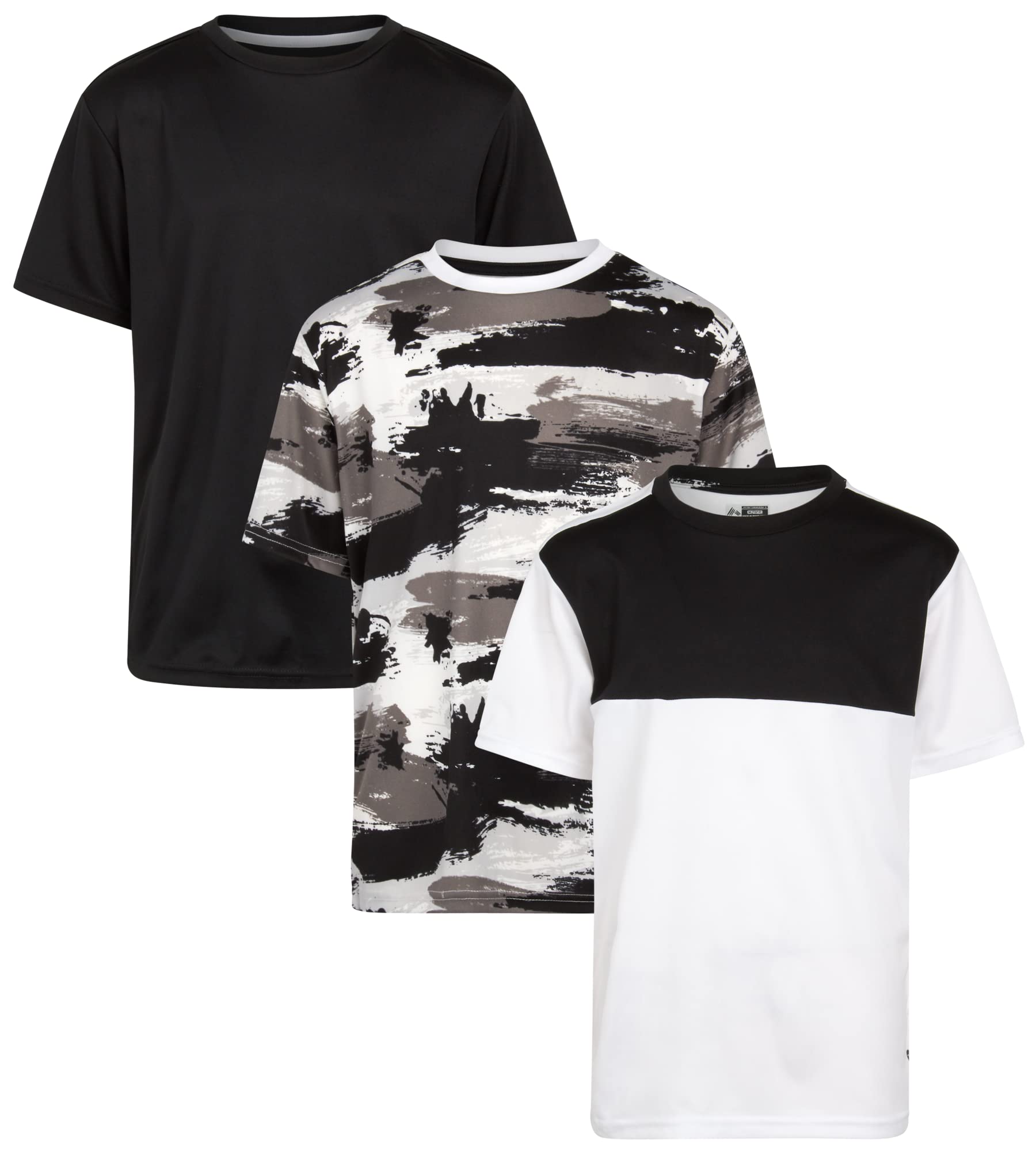 RBX Boys’ Athletic T-Shirt – 3 Pack Active Performance Dry-Fit Sports Tee (8-20), Size 10-12, Castle Rock/Black/White