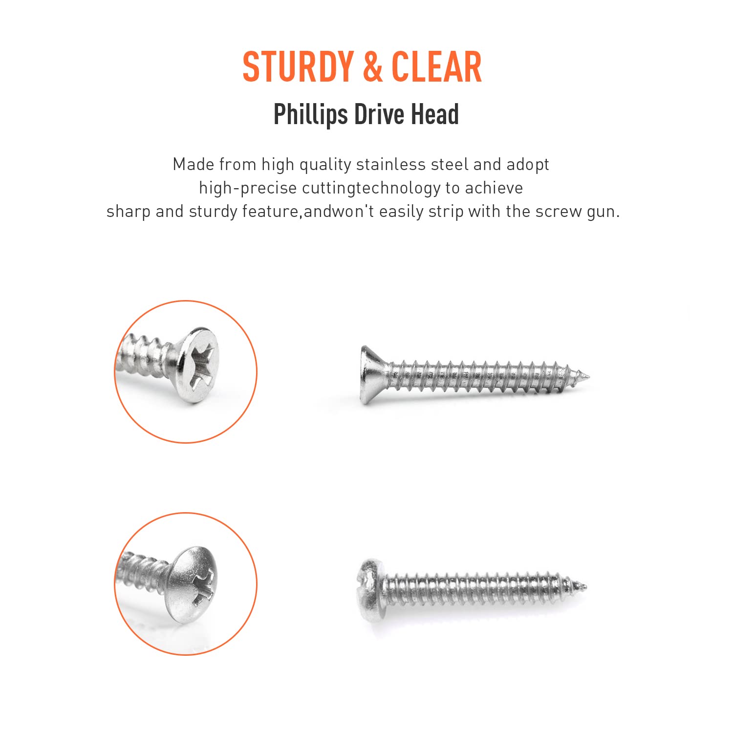 Trivd Frol 550Pcs Self Tapping Screws Assortment Set, M3/M4/M5/M6 304 Stainless Steel Sheet Metal Screws Kit, Phillips Drive Wood Screw Assortment 550Pcs(275pcs Round Head and 275pcs Flat Head)