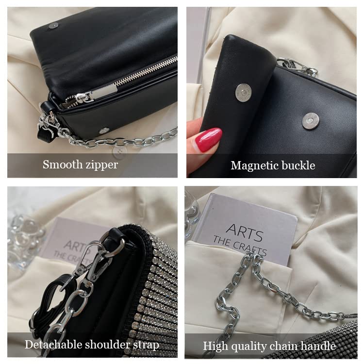 Rhinestone Bag for Women Crystal Glitter Evening Bags with Chain Strap Bling Purse Top Handle Handbag