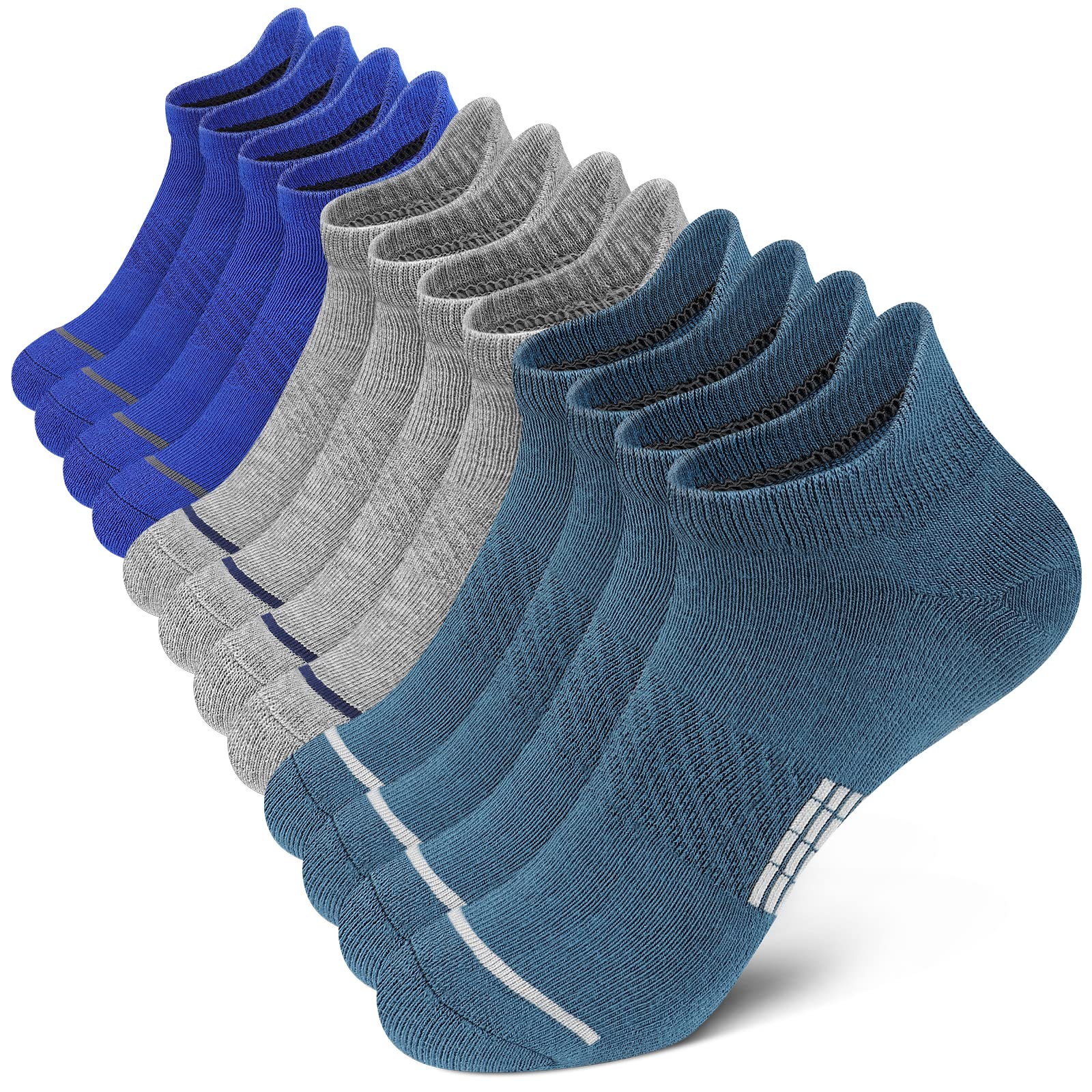 PAPLUS Mens Ankle Running Socks 6 Pairs, Low Cut Cushioned Athletic Sport Tab Socks With Arch Support, Size 6-9