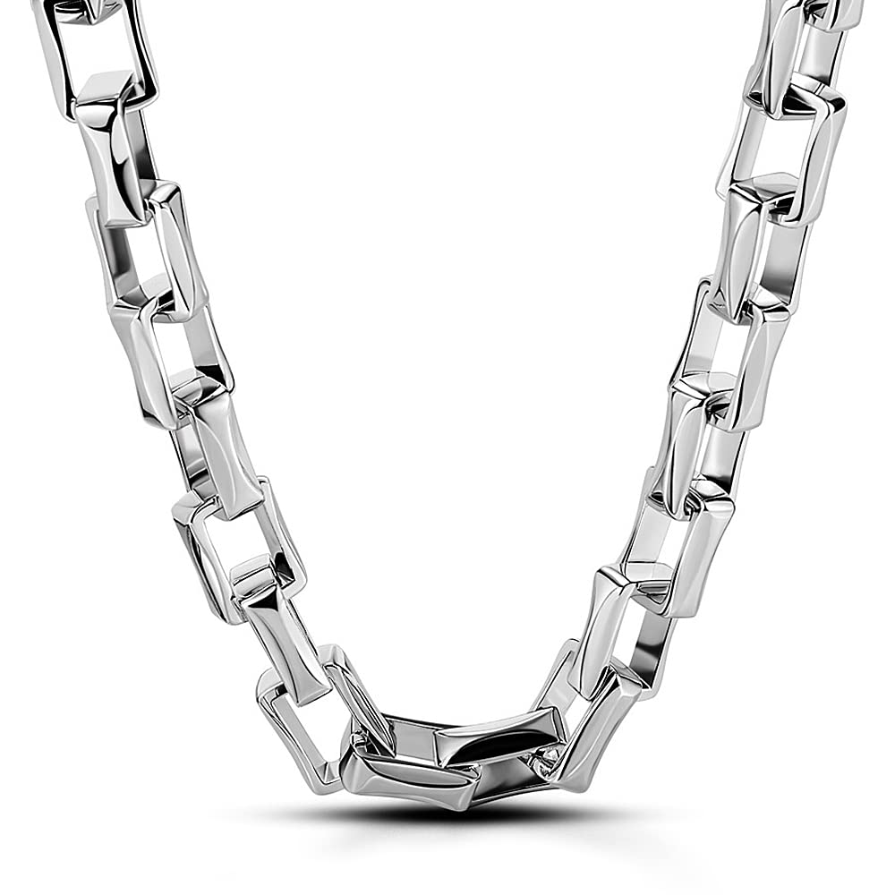 Meilanduo Solid 925 Sterling Silver Cube Link Chain Two Locks Necklace Chunky Thick Large Necklace 10.5mm Heavyweight Necklace for Men & Women (22 Inches)