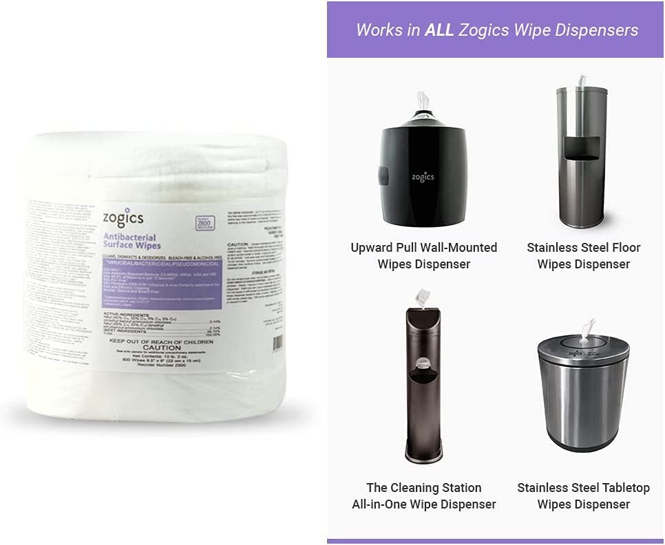 Zogics Antimicrobial Wipes and Wall Mounted Dispenser β No-Touch Wipes Dispenser, Mounts Easily to Wall for Quick Access to Disinfecting Wet Wipes