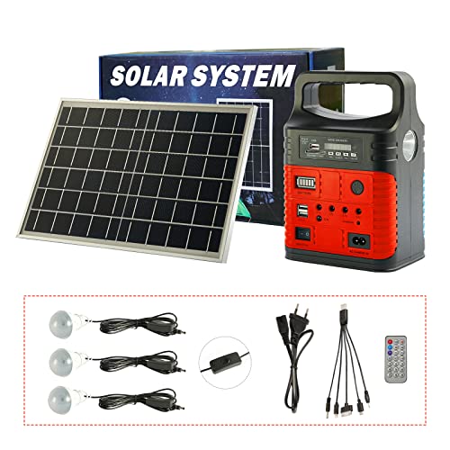 UPEOR Solar Power Generator-Portable Power Station-8000mAh Solar Power Generator with Solar Panel,MP3&FM Radio,Bluetooth,3 Sets LED Lights,Home Outdoor Solar Generator for Camping Emergency(Red)