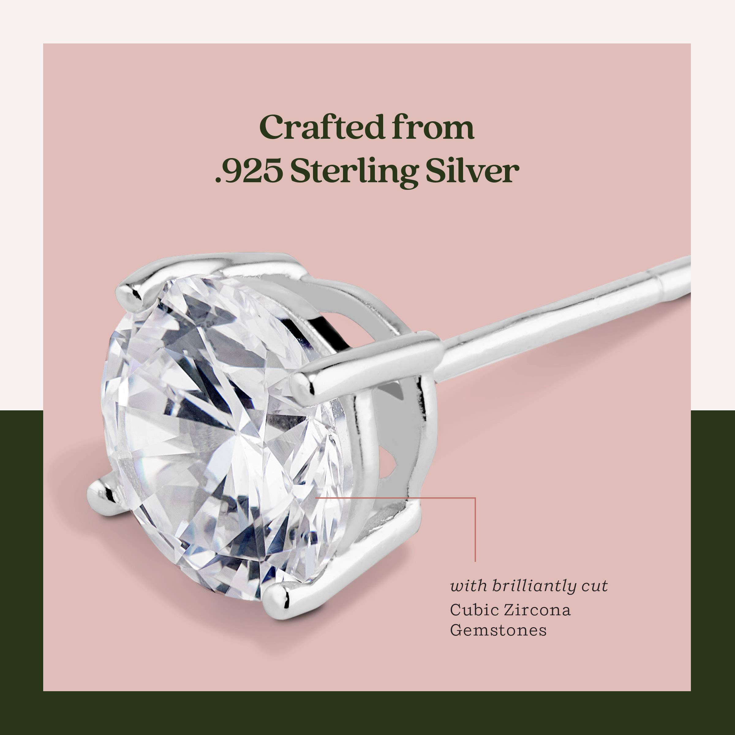 KEZEF Sterling Silver Cubic Zirconia Stud Earrings for Women & Men – Premium S925 Silver Studs – Hypoallergenic – CZ Silver Earrings - Size 12mm