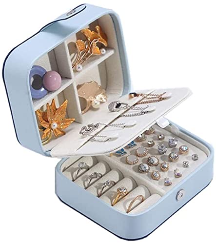 ZZYINH AN207 Double-Sided Jewlery Box Portable Jewelry Box Leather Ear Stud Ring Necklace Earrings Storage Box Small Jewelry (Color : Blue)
