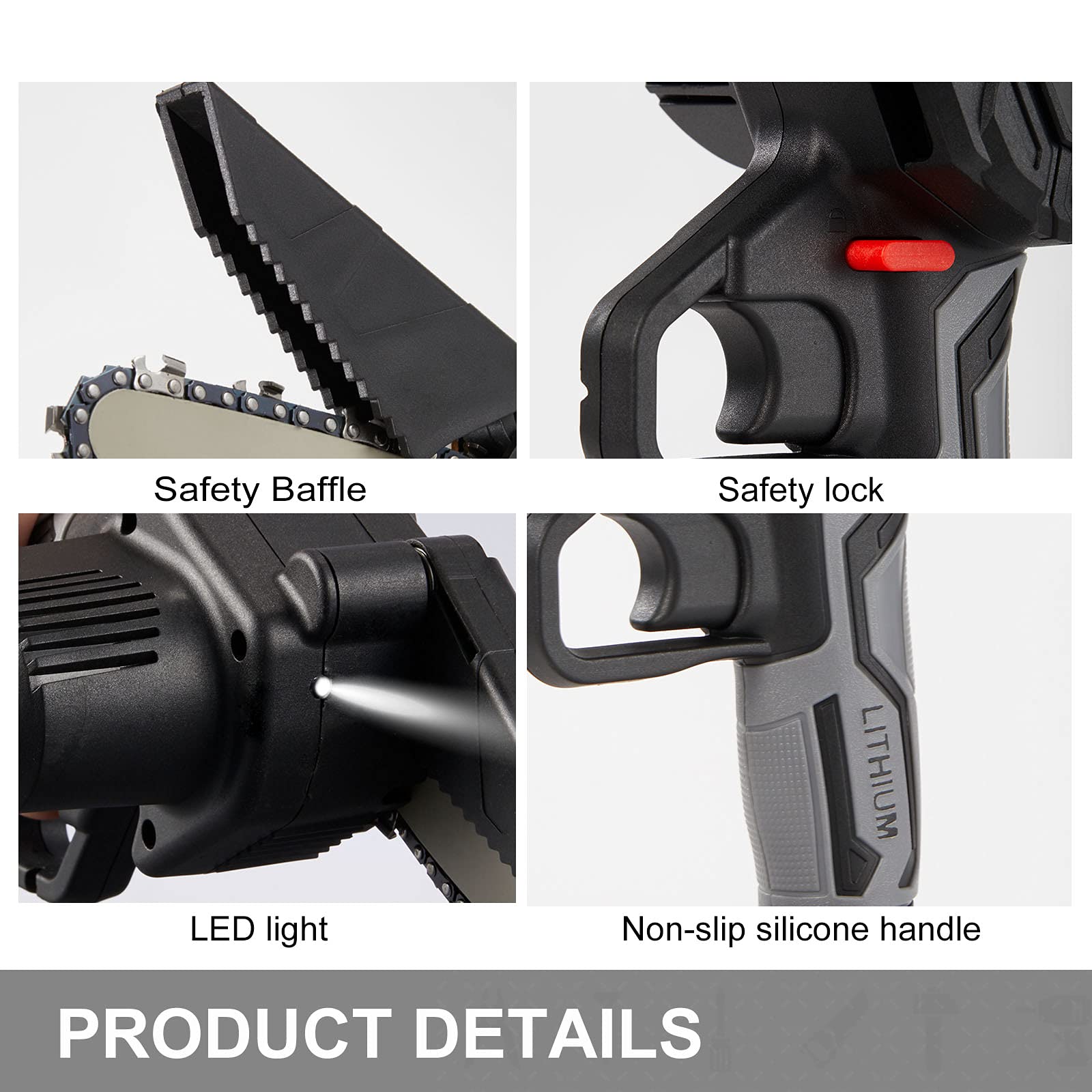 MSD 4 Inch Mini Cordless Chainsaw-Electric Handheld Chainsaw with 2 Replacement Chains, 2 Rechargeable Batteries, One-Handed Portable Chainsaw for Branch Wood Cutting Tree Pruning