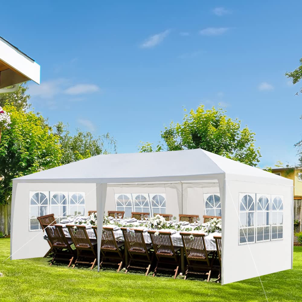 Kcelarec 10' X 20' Outdoor Wedding Party Tent Camping Shelter Gazebo Canopy with Removable Sidewalls Easy Set Gazebo BBQ Pavilion Canopy Cater Events (Style 2-with 4 Sidewalls)