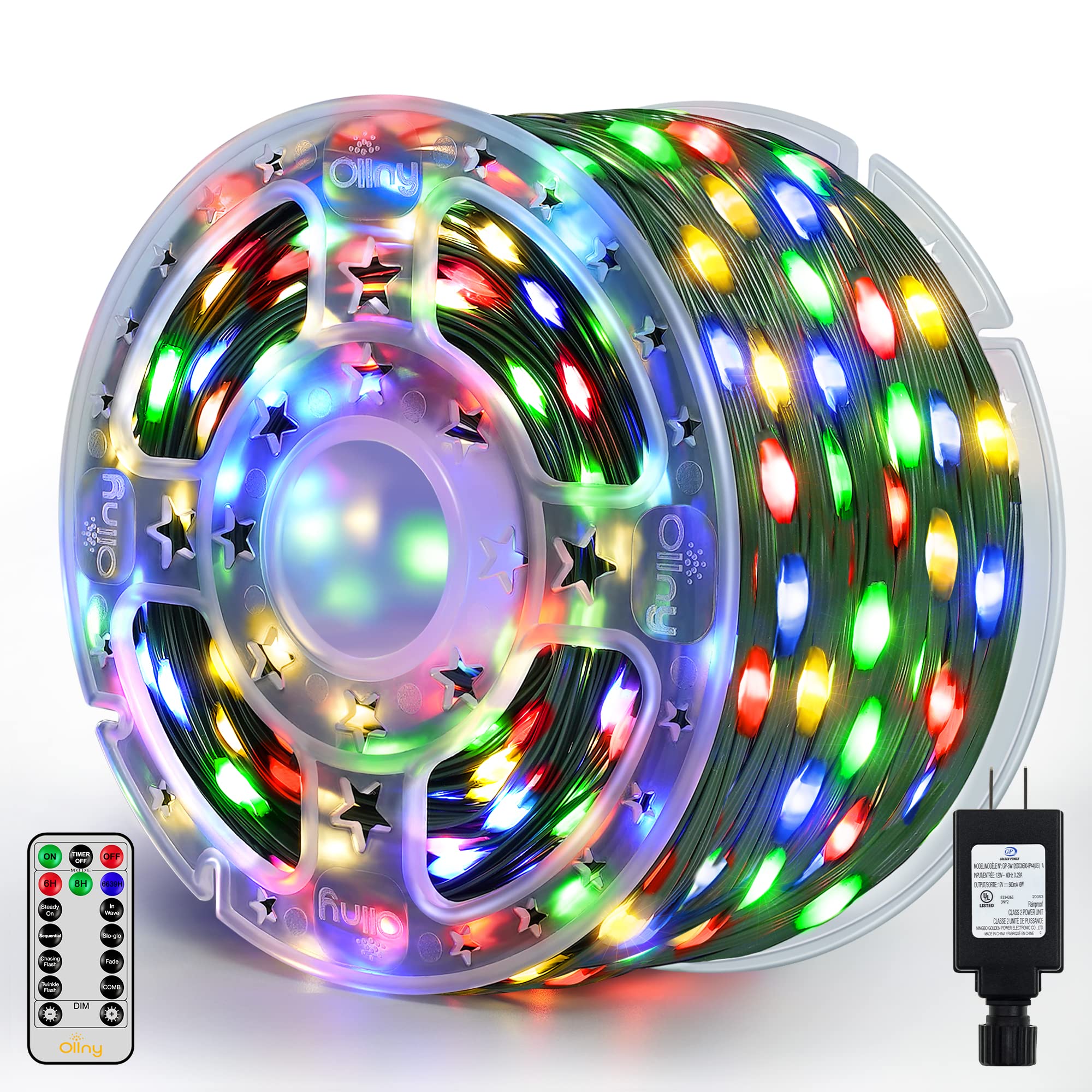 Ollny Christmas Lights 800LED 262FT Plug in, IP67 Waterproof Green Wire Outdoor Christmas Lights with Remote, 8 Modes with Timer Christmas Tree Lights for House Indoor Xmas Decorations (Multicolored)