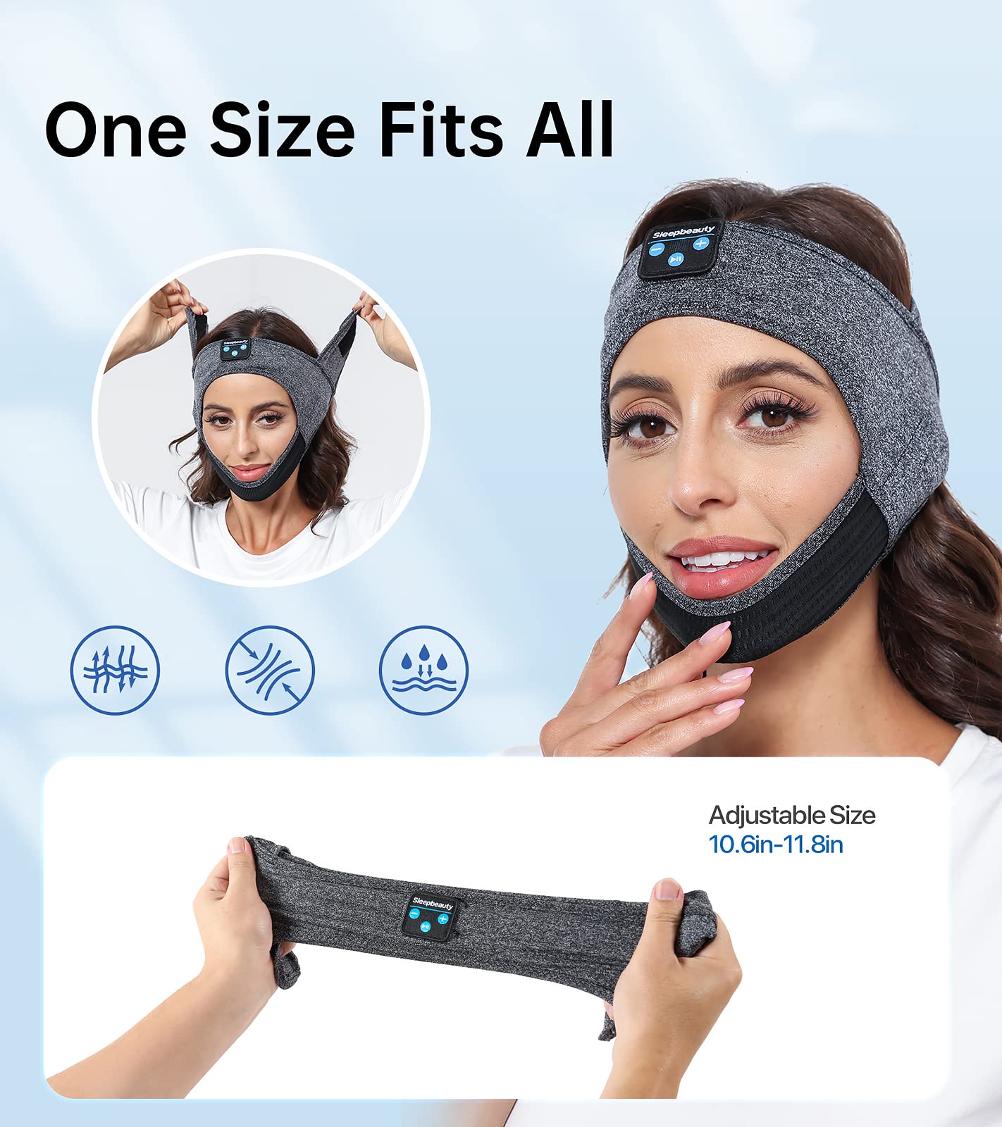 Sleepbeauty Double Chin Reducing Headband with Headphones - Reusable V-Line Face Lifting Strap and Slimming Belt for Improved Facial Contour