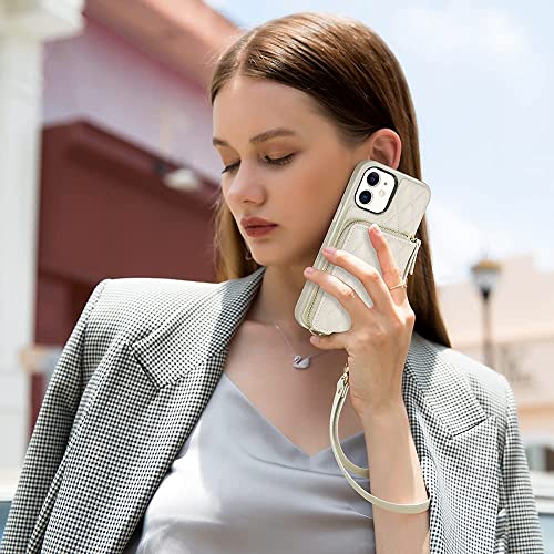 LAMEEKU iPhone 11 Wallet Case, Zipper Wallet Case Card Holder Quilted Leather Crossbody Wallet Case for Lady with Wrist Strap Shockproof Case Compatible with iPhone 11, 6.1 Inch-Black