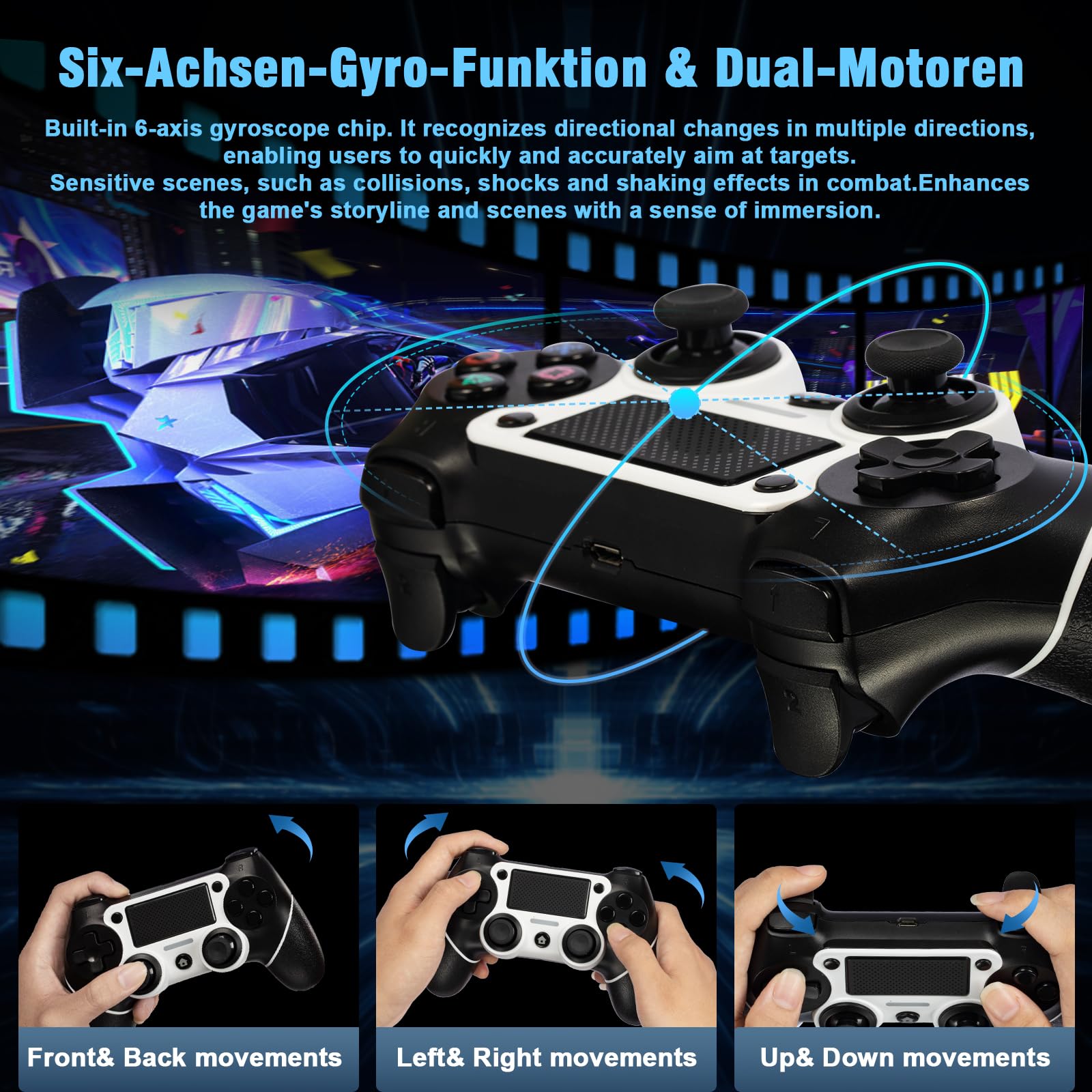 Jusubb for PS4 Controller Wireless, with USB Cable,600mAh Battery,Dual Vibration,6-Axis Motion Control,3.5mm Audio Jack,Multi Touch Pad,Share Button, PS4 Controller Compatible with PS4/Slim/Pro/PC
