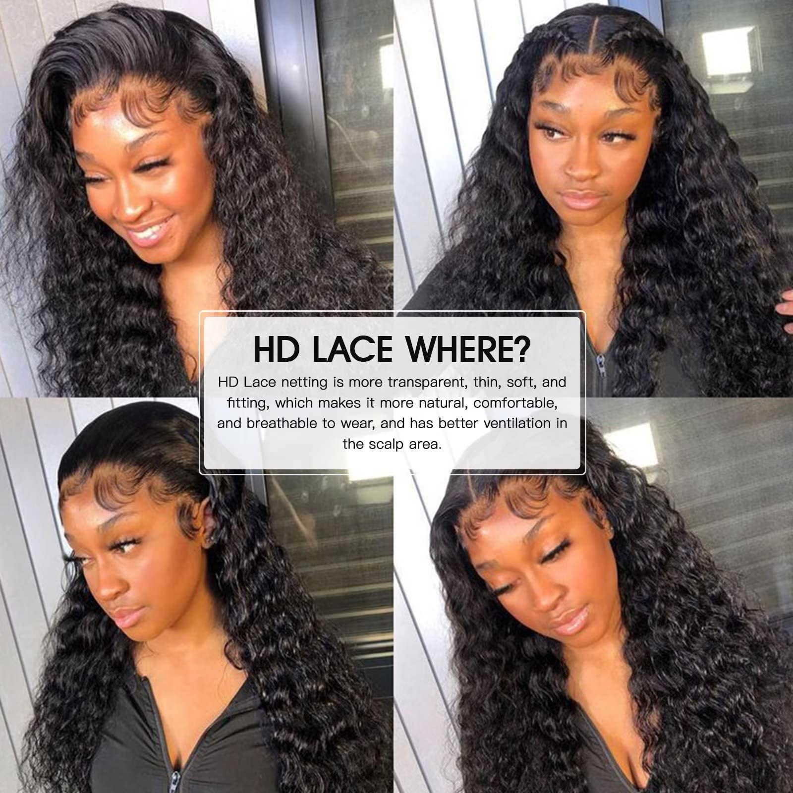 Lemoda 30Inch 12A Full 13x6 Indian Water Wave Lace Front Virgin Human Hair Wigs 180 Density Deep Wave 13x6 HD Lace Frontal Wigs