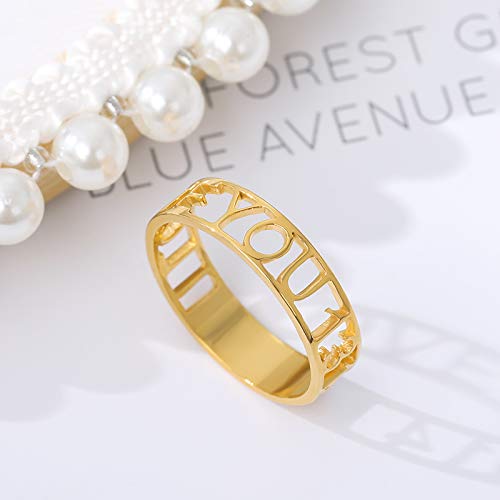 LONAGO Personalized Name Ring Engraved Name Initial Letters Band Ring Customized Name Band Ring for Women