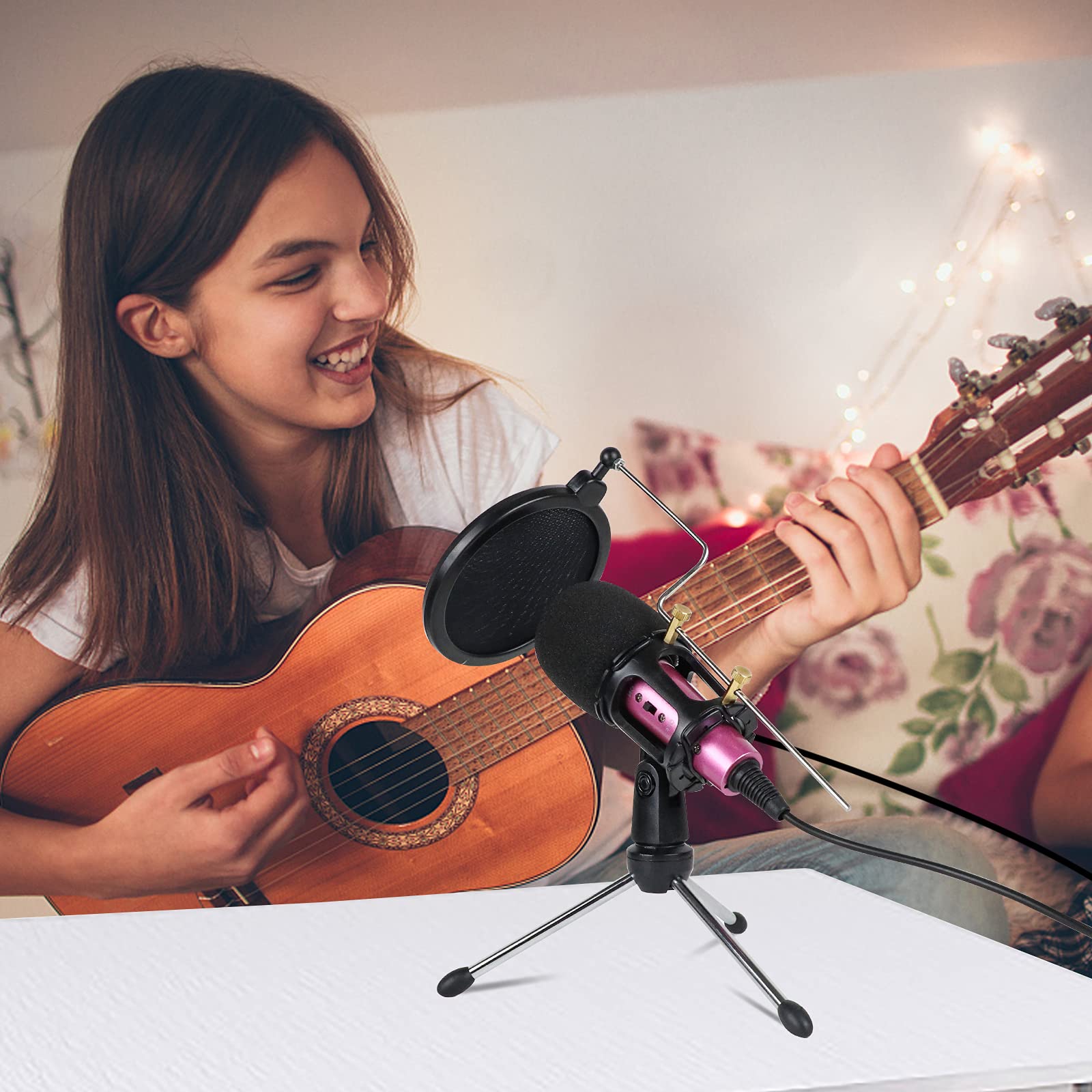MSIZOY 3.5mm Condenser Microphone, Studio Recording Microphone w/Stand for Phone Computer Laptop Windows Mini Mic for YouTube Podcast Singing Video Live Stream Conference Facebook (Blue)