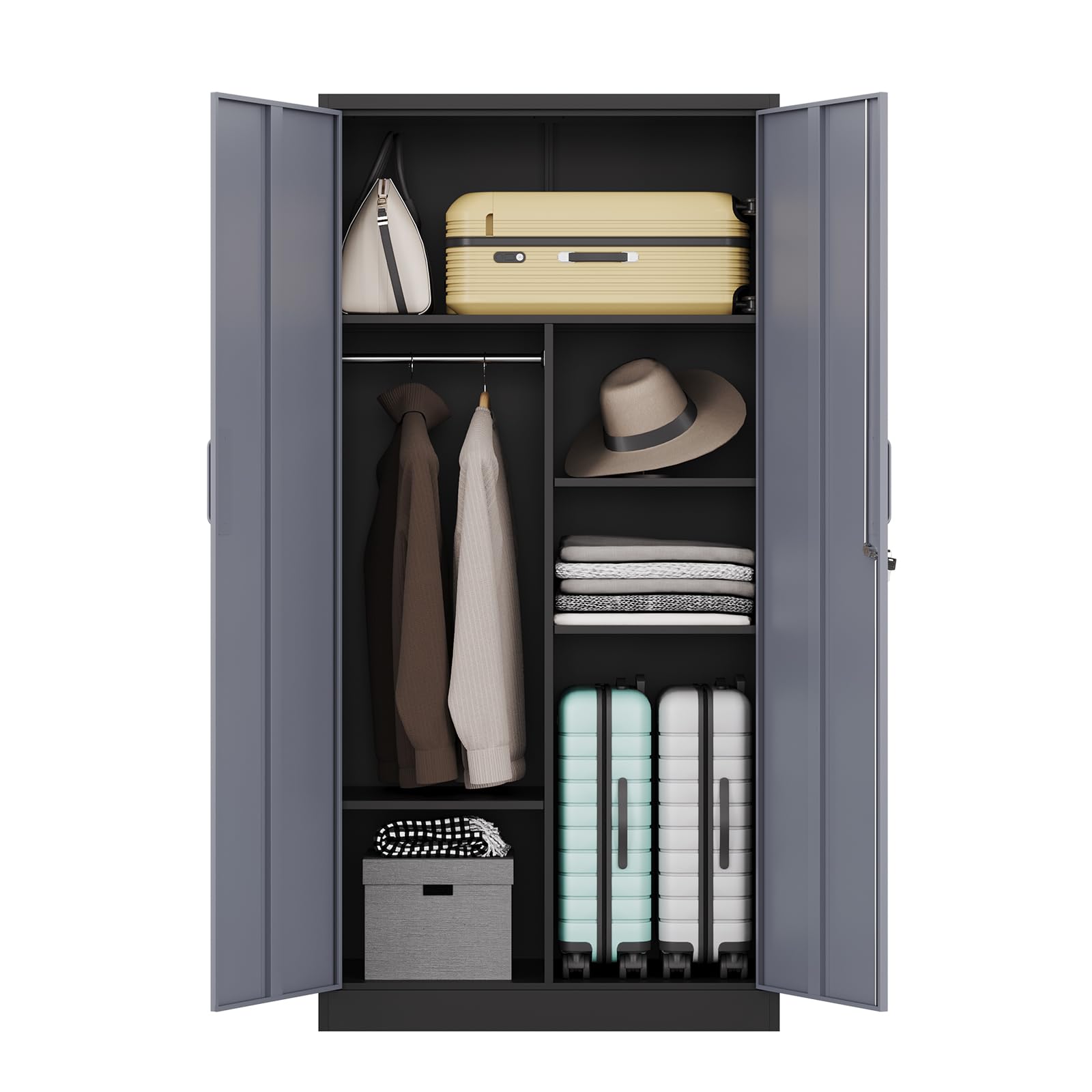 MIIIKO Metal Clothing Storage Locker, Steel Wardrobe Cabinets with Shelves and Closet Rod, 72" Large Storage Locker Closet for Sports Equipment, Tools, Cleaning Supplies, Garments