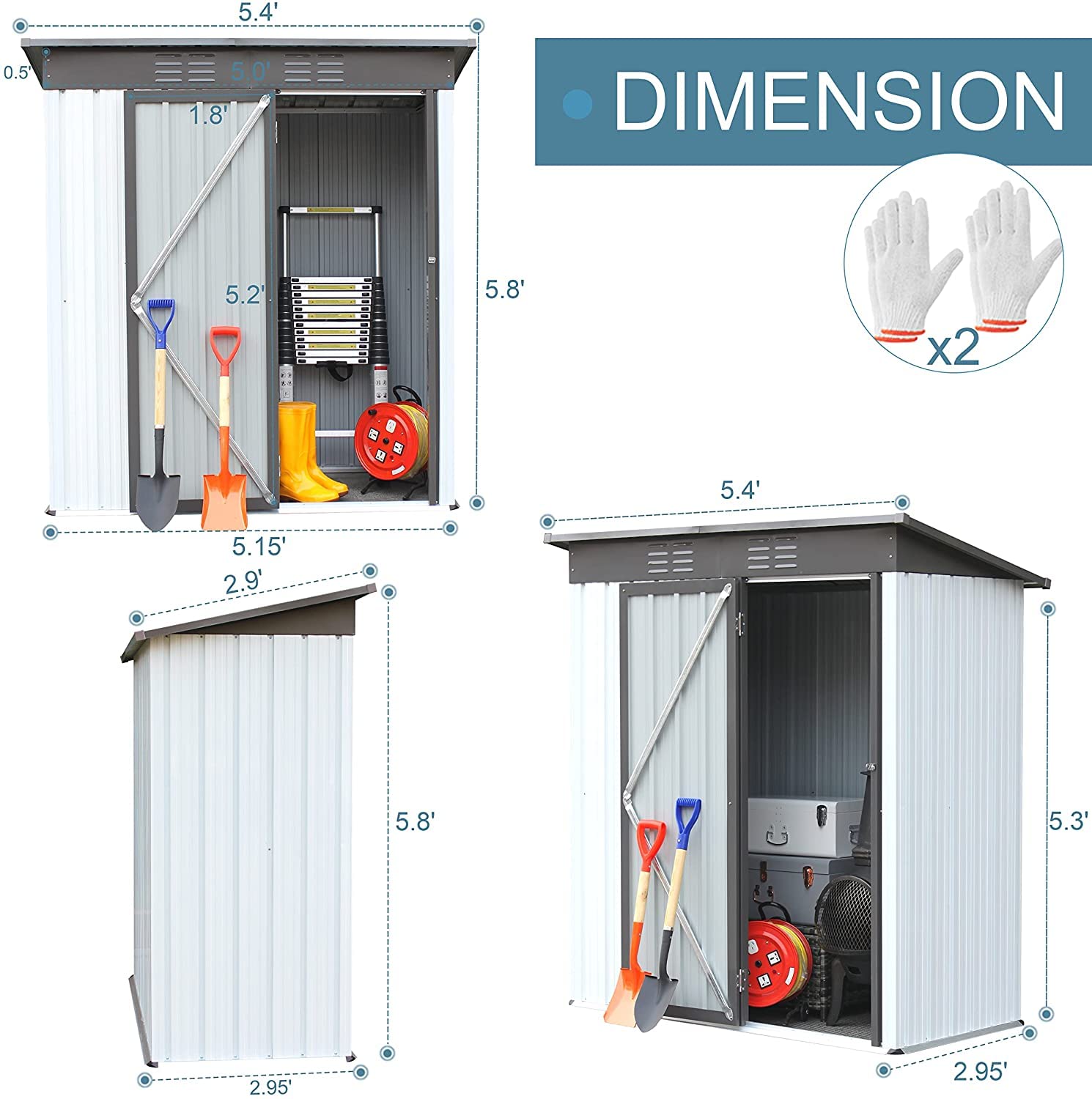 Rophefx 5' x 3' Outdoor Metal Storage Shed, Outside Waterproof Tool Shed, Steel Garden Shed with Single Lockable Door for Backyard, Patio, Lawn, White & Grey