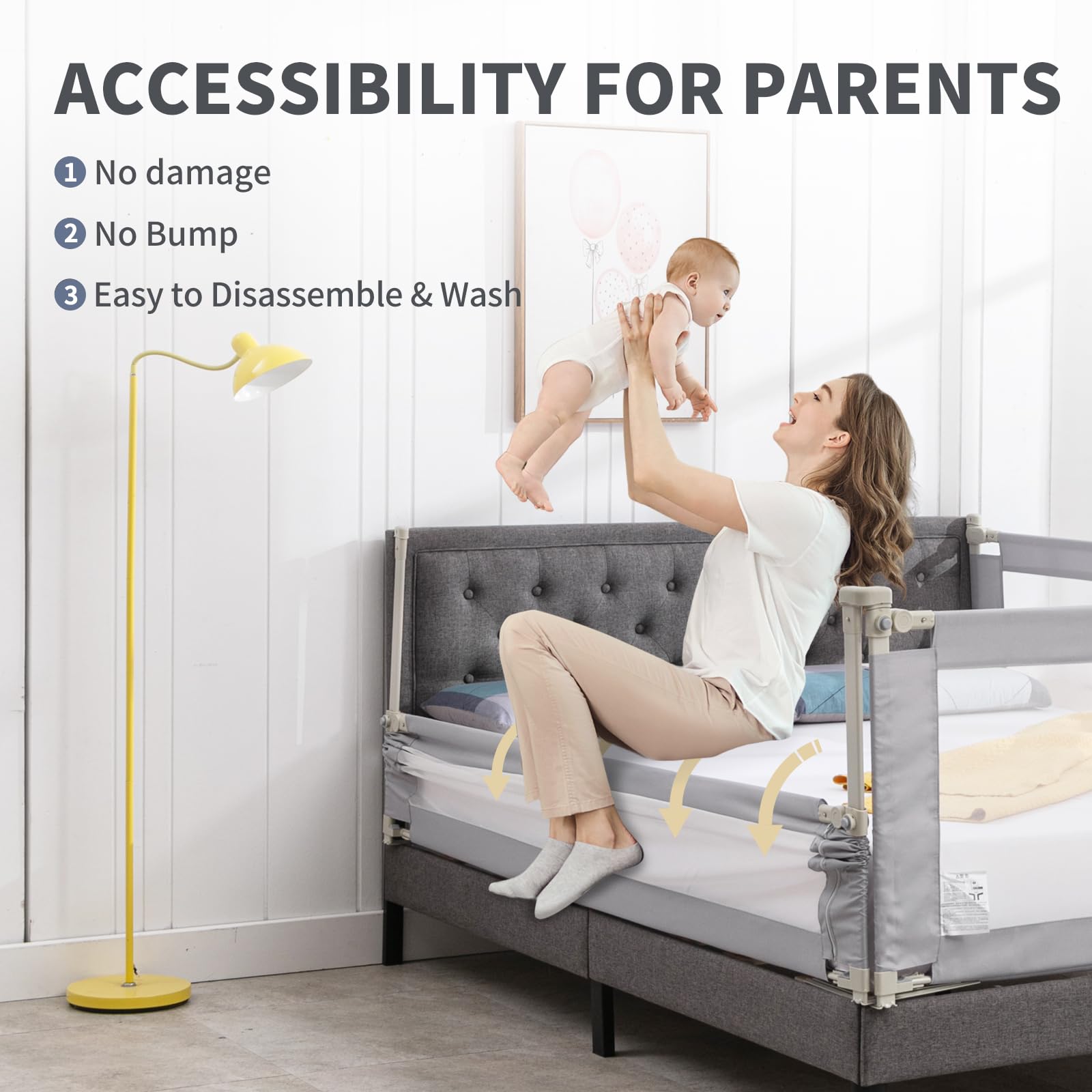 wanan Bed Rail for Toddlers, 3 Pack Extra Long Baby Bed Rail Guard for Kids, All-Round Sturdy Baby Bed Fence, Infants Bed Guardrail, Fit Queen King Mattress, 79 x 79 x 77 (Gray Without Pattern, King)