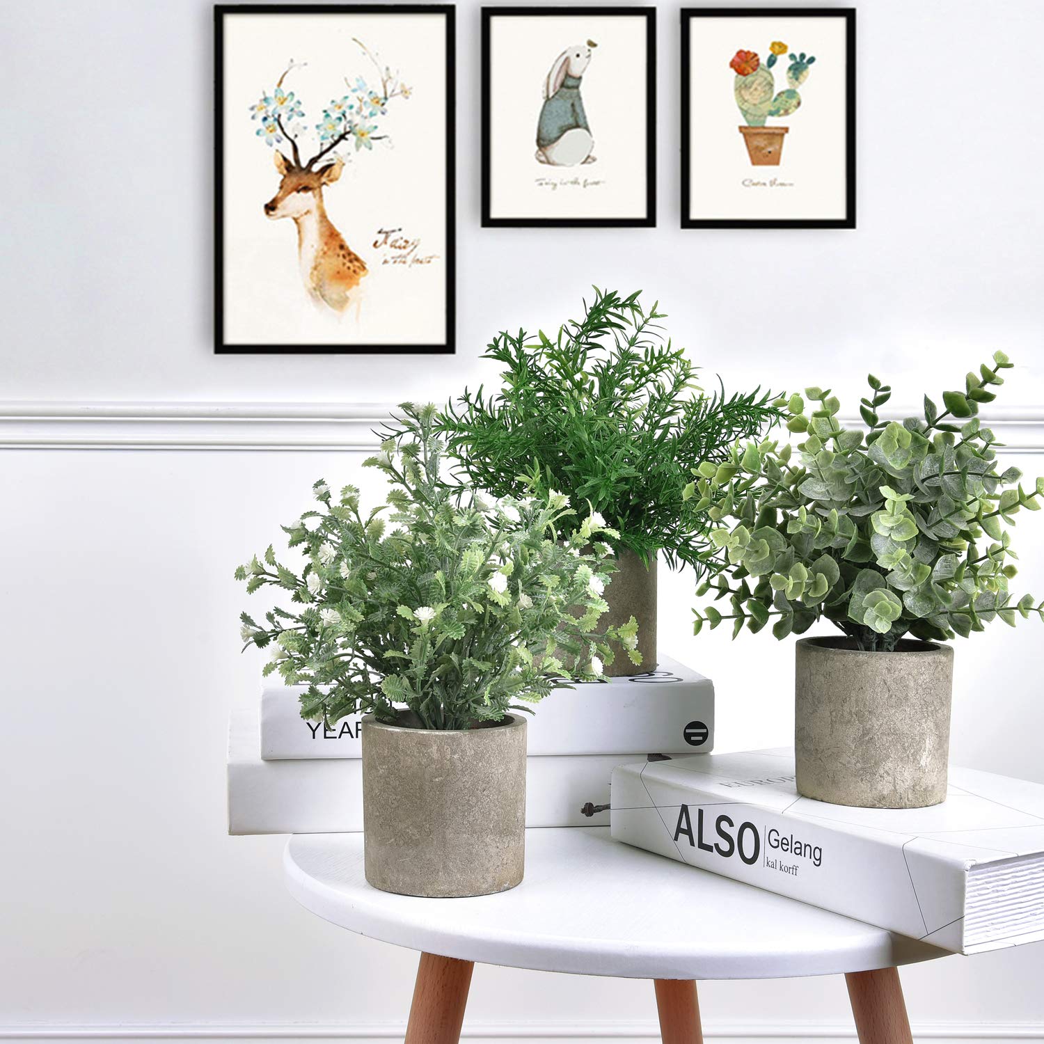 MARTINE MALL Fake Eucalyptus Pot Artificial Eucalyptus Plants with Vase 3 Pack Mini Fake Eucalyptus Plants for Indoor House Office Restaurant or Outdoor Garden Wedding Decorations 9.4in Tall