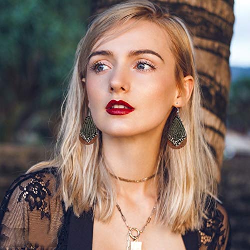 Leather Earrings for Women Teardrop Leaf Flower Leopard Print Petal Drop Earrings Antique Lightweight Leather Earring Set