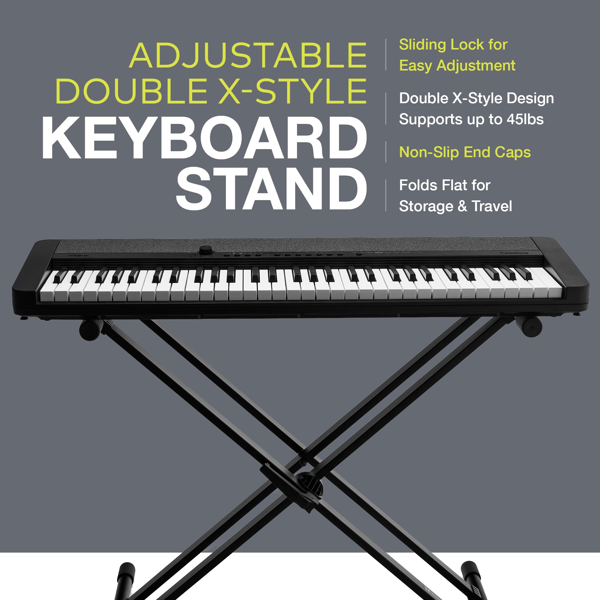 Knox Gear Adjustable Keyboard Stand - Double X Folding Electric Piano Stand for 88 Key and Smaller - Digital Piano Stand Keyboard Riser - Music Key Board Lift - Keyboard Instrument Accessories & Parts
