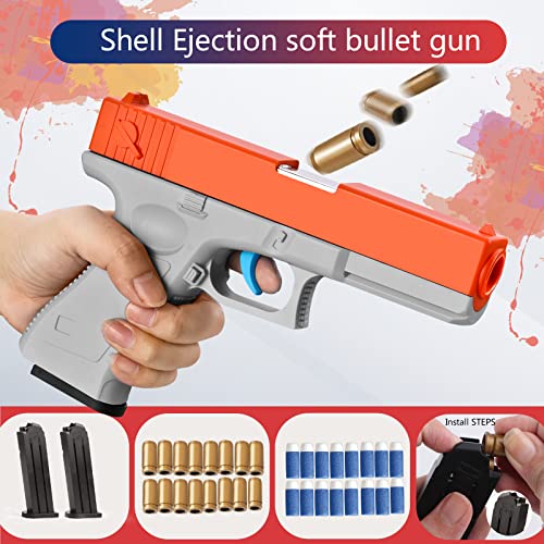 serfiman Soft Bullet Toys Foam Blasters & Guns Pistol with Foam Pellet Shell ejecting, Ball Blaster Splat Gun Dart Cool Stuff for Kid boy Age 6 8-10 Years Old (Grey and Orange)