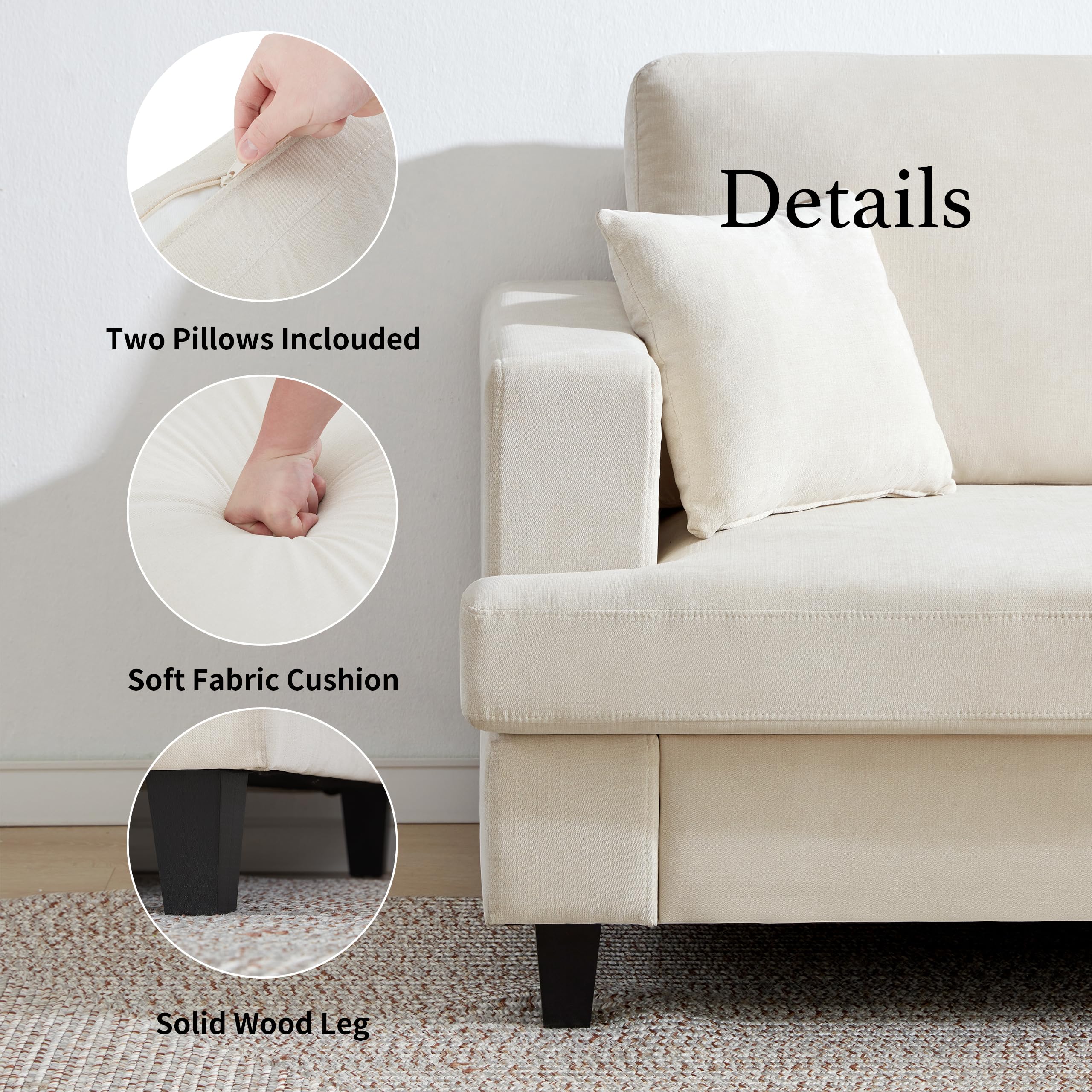 Weture 78β Couches for Living Room, Mid Century Modern Couch, 3 Seat Couches and Sofas with Extra Deep Seats Sofas for Living Room with Upholstered Pillows Comfy Sofa with Solid Wooden Frame, Beige