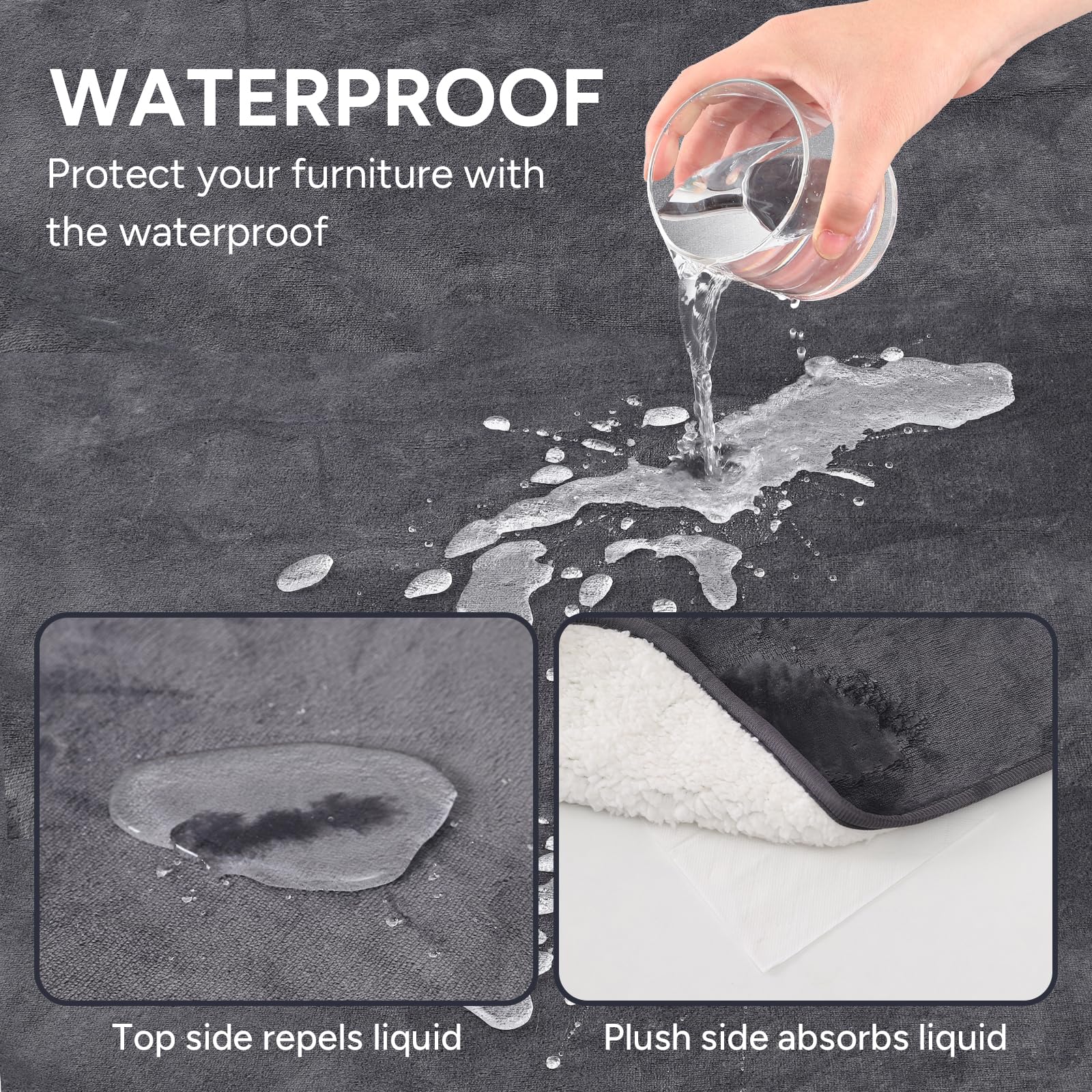 Walverdant Waterproof Dog Blanket for Large Dogs, Dog Bed Cover for Bed Couch Sofa, Liquid Pee Proof Pet Blanket Washable, Soft Reversible Sherpa Fleece Blanket Furniture Protector(Gray, 80"x 60")