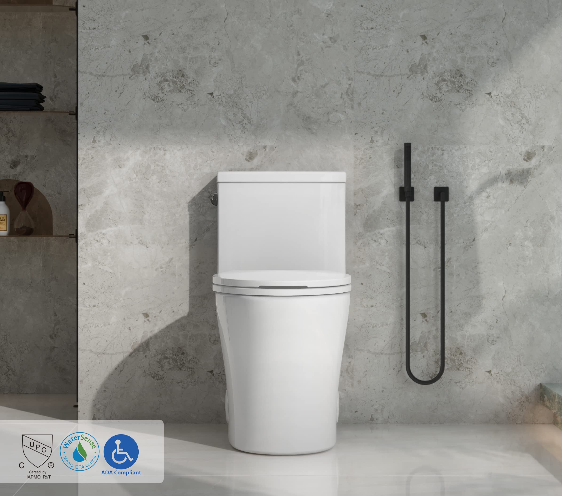 KE KING 1.28 Gpf Elongated One Piece Toilet, Powerful & Quiet Flush Modern Toilet(Side Flush) 12'' Rough-In Toilet & ADA Height