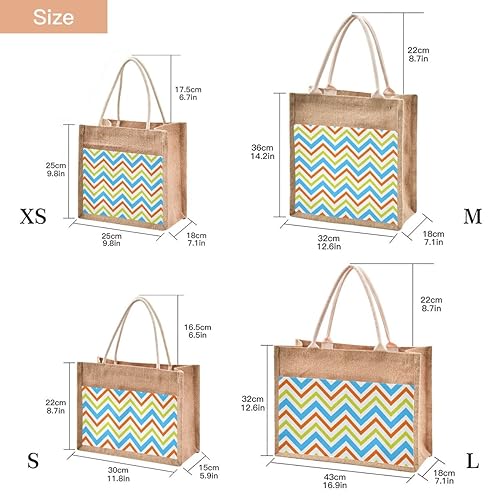Jute Tote Burlap Bag Zigzag Striped Geometric Classic Blue Green Gift Bag Women DIY Work Grocery Storage Bag
