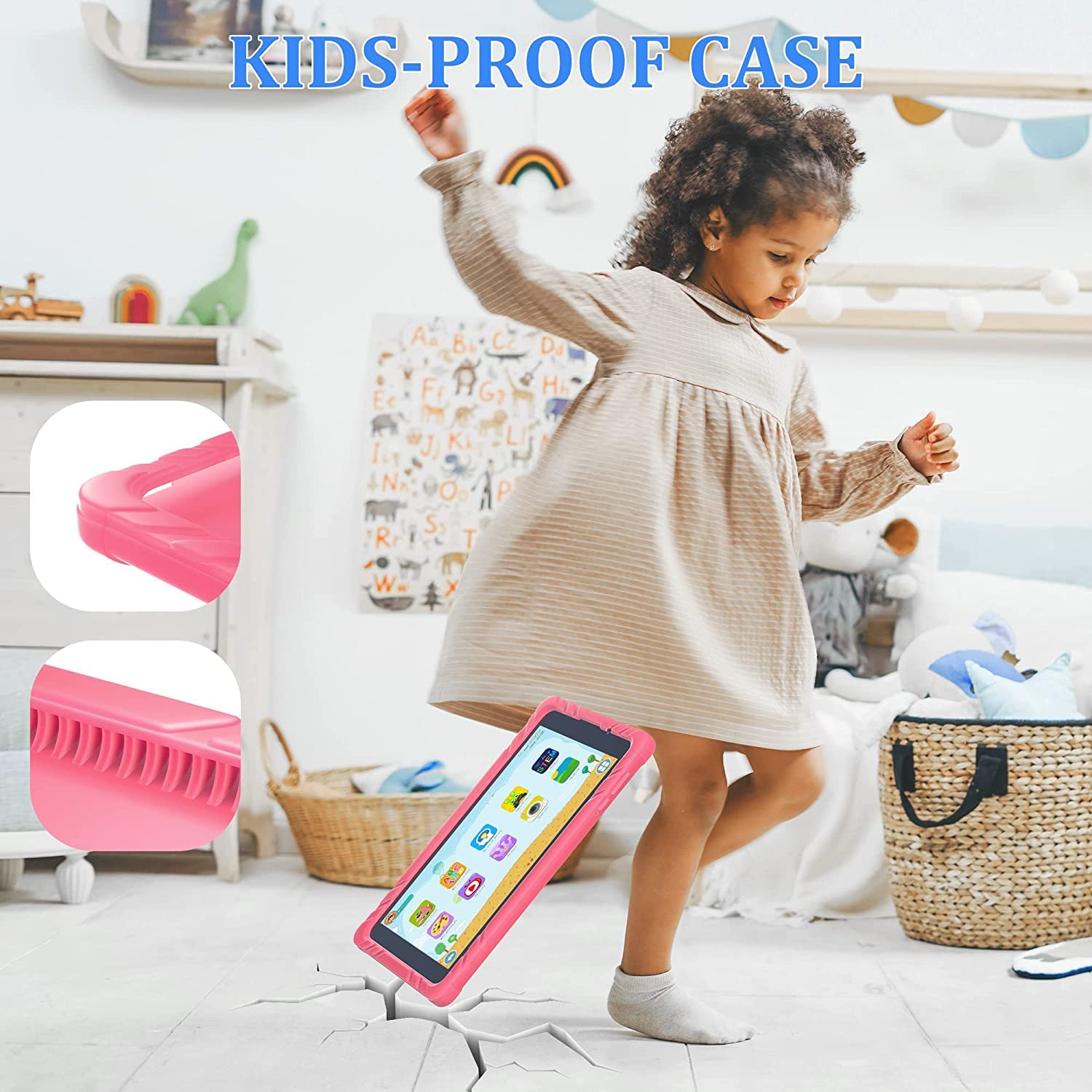 SGIN Tablet for Kids, 8 inch Kids Tablet Android 12 2GB+32GB Toddler Tablet with Parental Control IPS Eye Protection Screen Dual Cameras, WiFi, Games, Bluetooth, Learning Tablet(Pink)