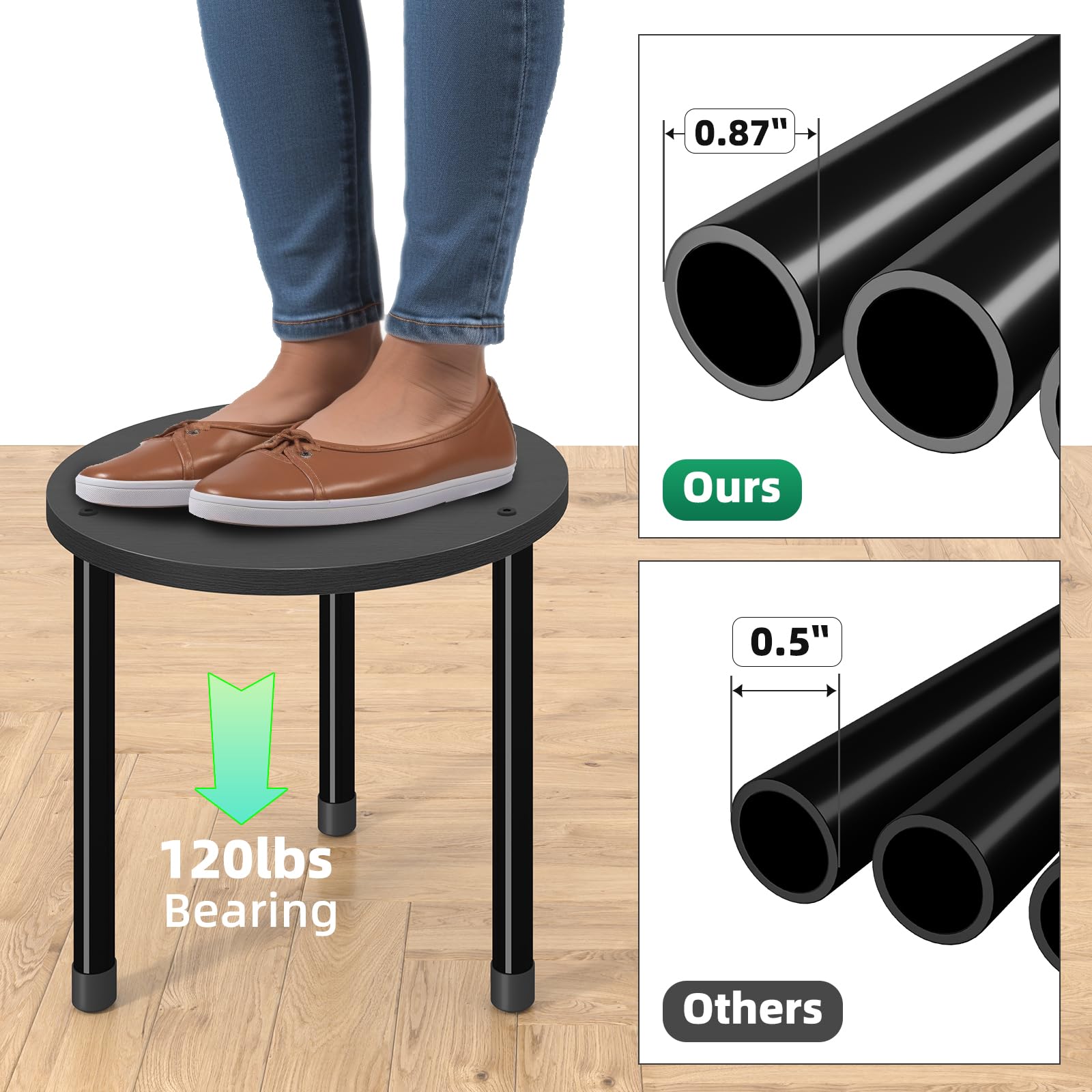 Simple Trending 5 Pack Stackable Plant Stand Indoor Outdoor, Sturdy Wood Flower Pots Stand Shelf, Heavy Duty Metal Plant Holder for Multiple Plant, Black