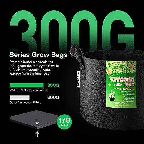 VIVOSUN 10-Pack 5 Gallon Grow Bags, Reinforced Planter Fabric Pots for Gardening Black
