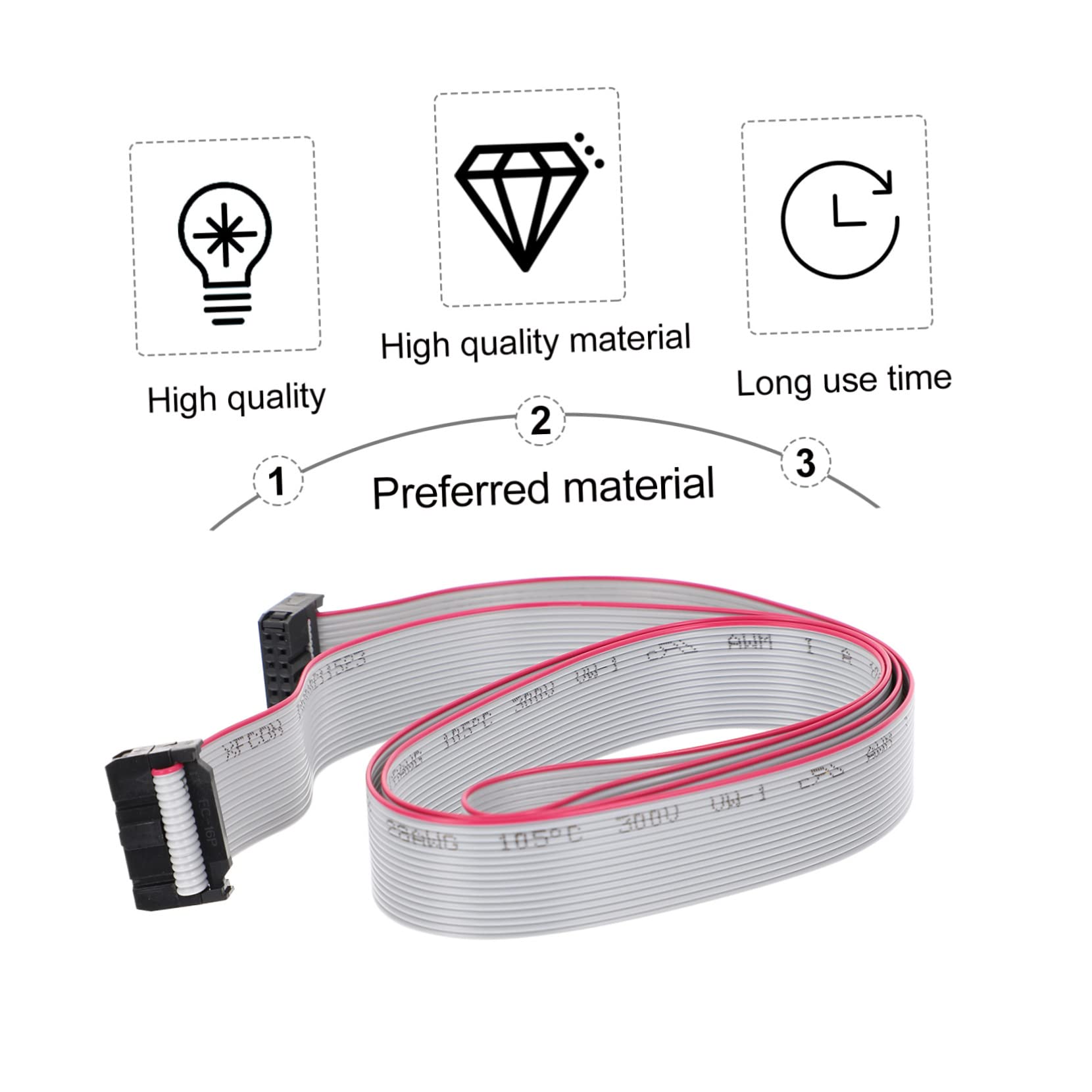 VILLCASE 8 pcs Cable IDC 16 Pin Connector IDC Ribbon Connector IDC Cord IDC Wire IDC Connector 16 Pin Wire Gray Wire Flat line Ribbon tinned Copper Wire
