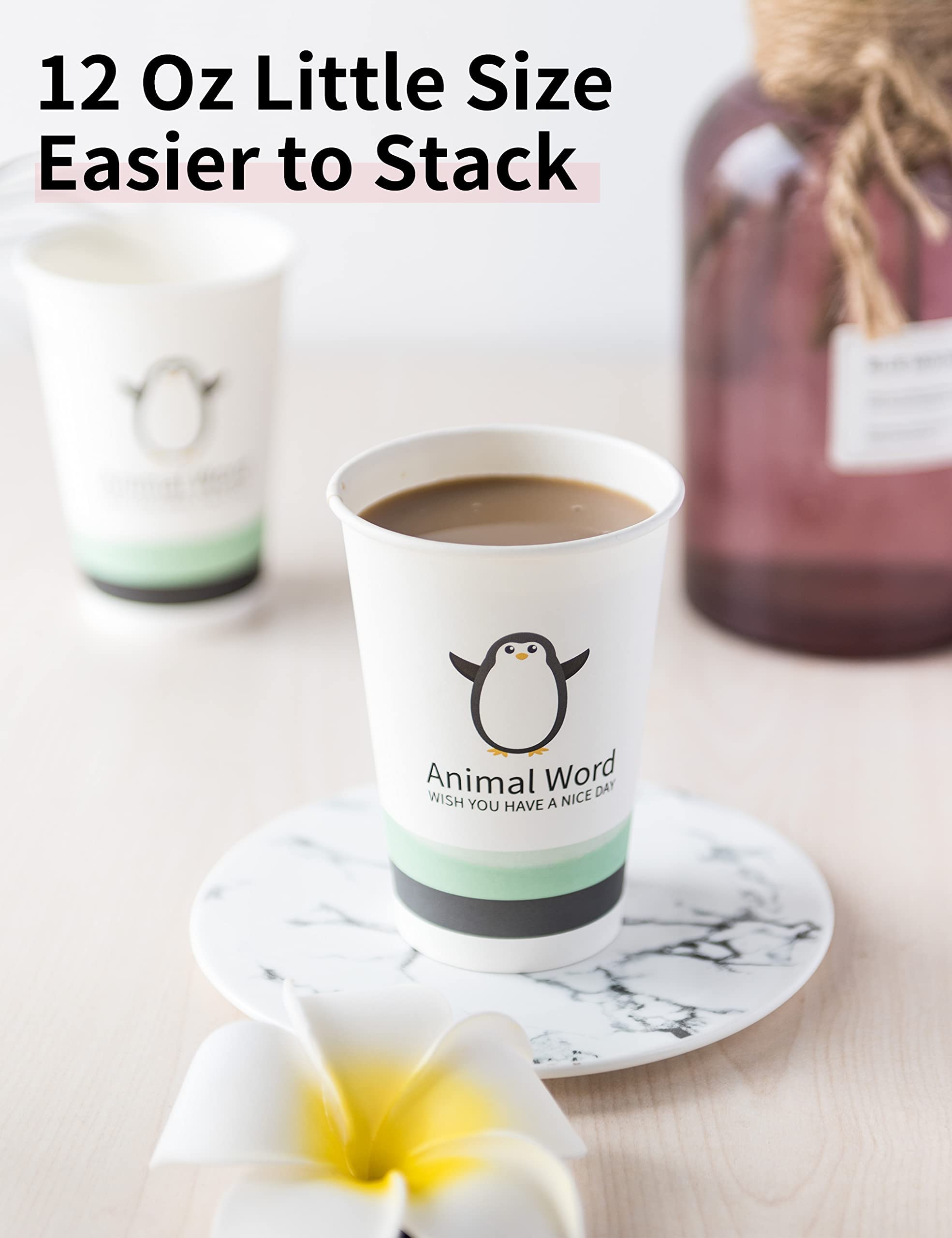 Paper Coffee Cups [12 Oz 100 Pack], Disposable Paper Cups with Design, Hot Cups, Improved 12 oz Cup Body (white)