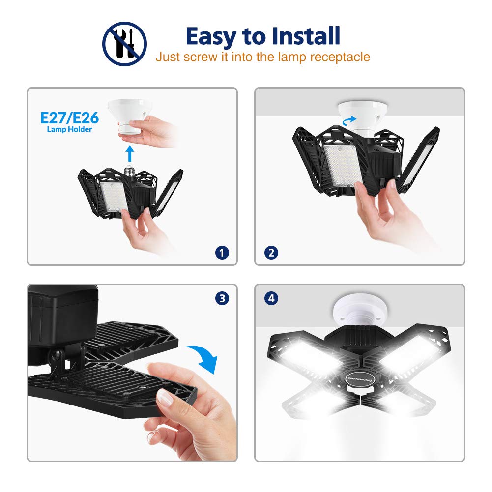 MaByTre 150w Led Garage Lights Basement Light 15000LM Deformable Four Leaf Garage Light Ceiling Led,Indoor use for Led Shop Lights, Workshop Light, Garage Work Lights 85-265V