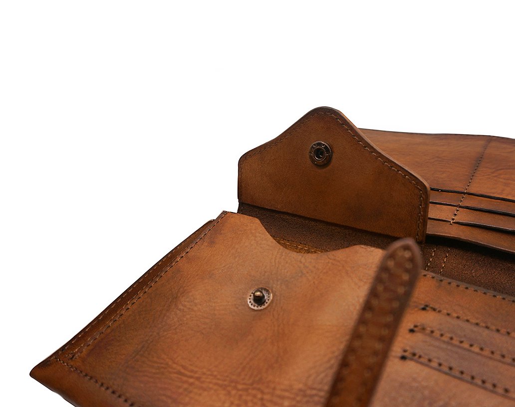 LETEULO Wallets for Women Genuine Leather Card Organizer Dip Dye Coin Purse Ladies Ultrathin Wallets (Brown)