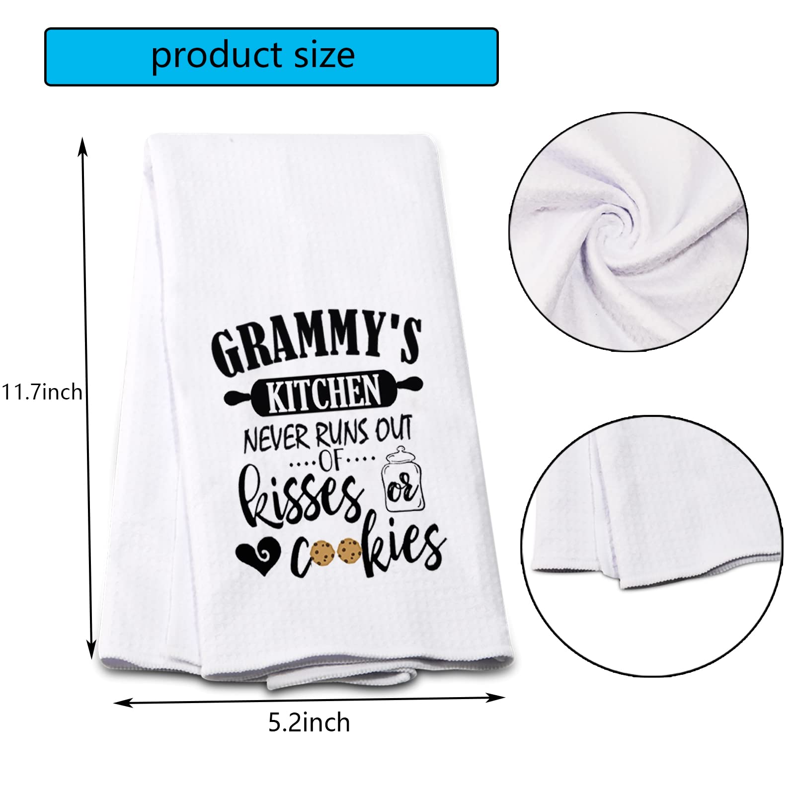 POFULL Grandma Gift Kitchen Never Run Out of Kisses and Cookies Dish Towel for Kitchen Decor (Gram Towel)