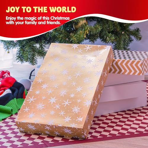 JOYIN 12 Pcs Christmas Boxes, Foil Golden Patterned Shirt Wrap Boxes 17" x 11" x 2.5" with Lid and Base, Clothes, Wrapping Robe Boxes, Shirt Gift Boxes for Xmas, Birthdays, Wedding, 6 Designs