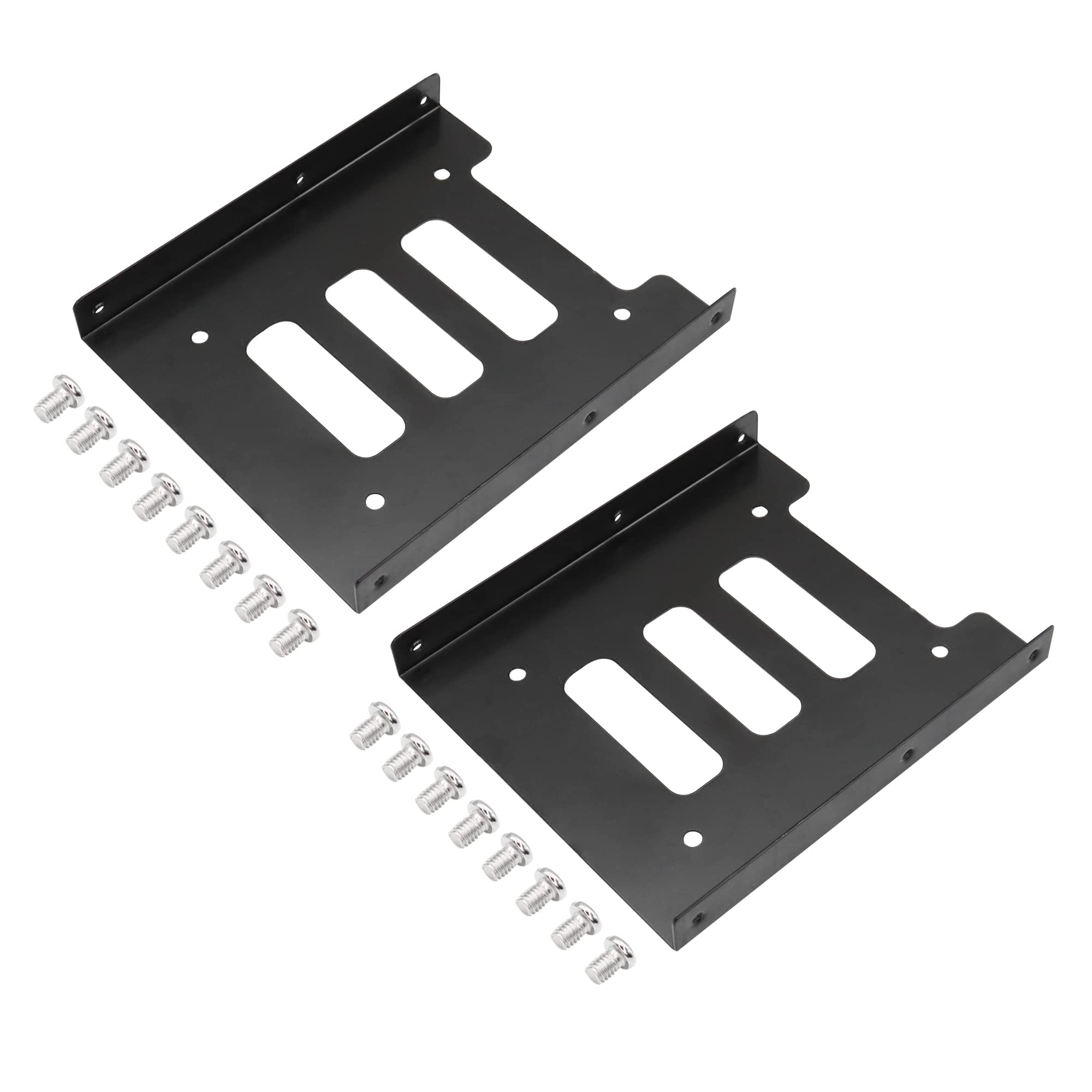 RIIEYOCA 2.5" to 3.5" SSD HDD Hard Drive Adapter Bay,2 Pack Steel Hard Disk Drive Mounting Holder,for PC Computer Host Solid State Disk Mounting (Black)