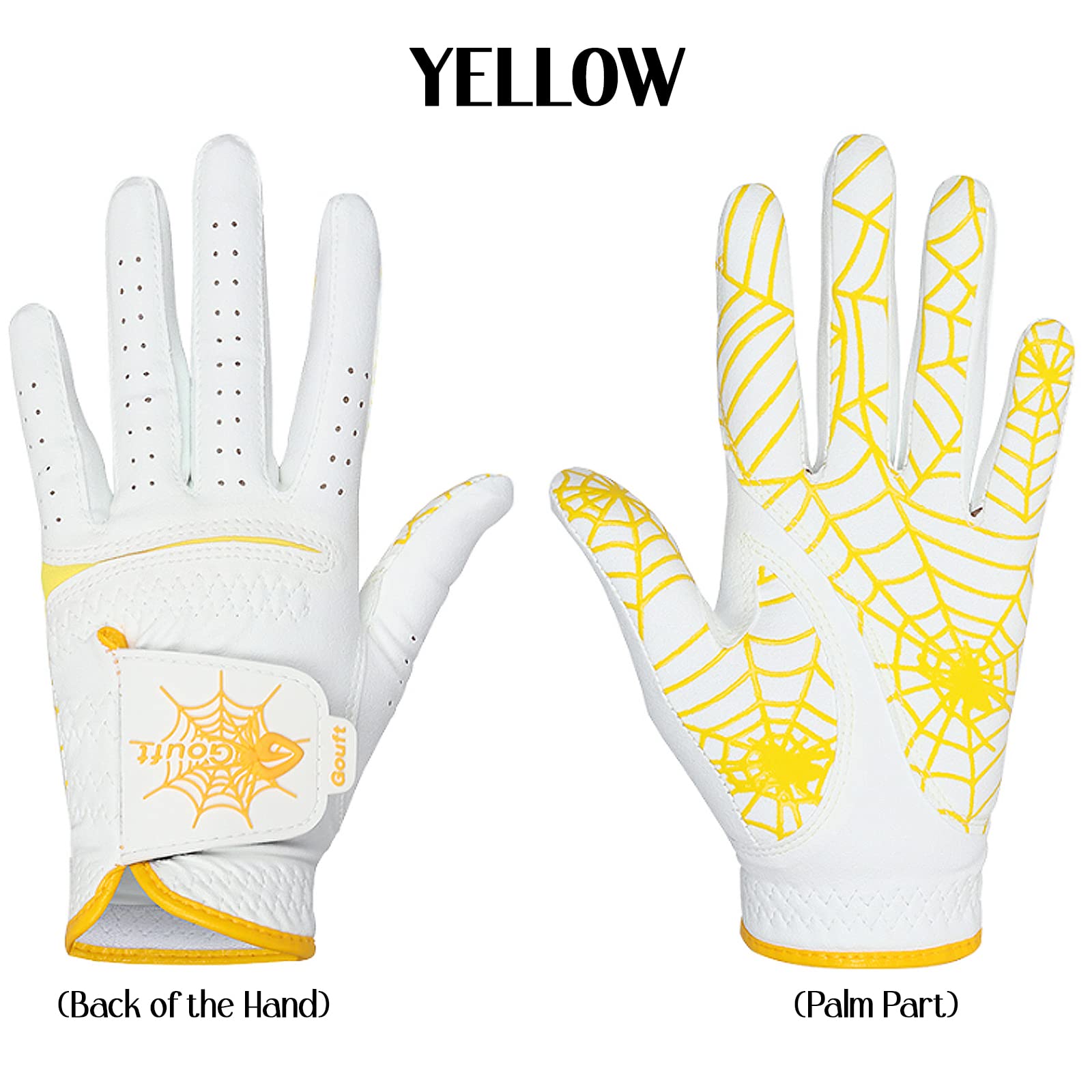 Men and Women Spiderweb White Edition Golf Gloves, Left, Right Long Lasting Golf Gloves, Golf Supplies by GOuft (Yellow, 22, Men's Right Hand)