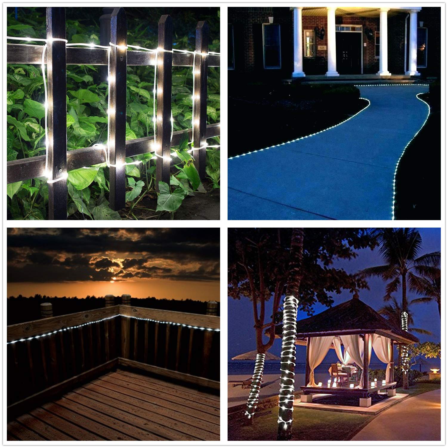 LEOHOME Outdoor Solar String Lights with Remote/Timer/Dimmer, 39ft 100 LED Waterproof Solar Rope Lights for Garden Porch Backyard Gazebo Pergola Tents Cafe Bistro Wedding Party Decor (White)