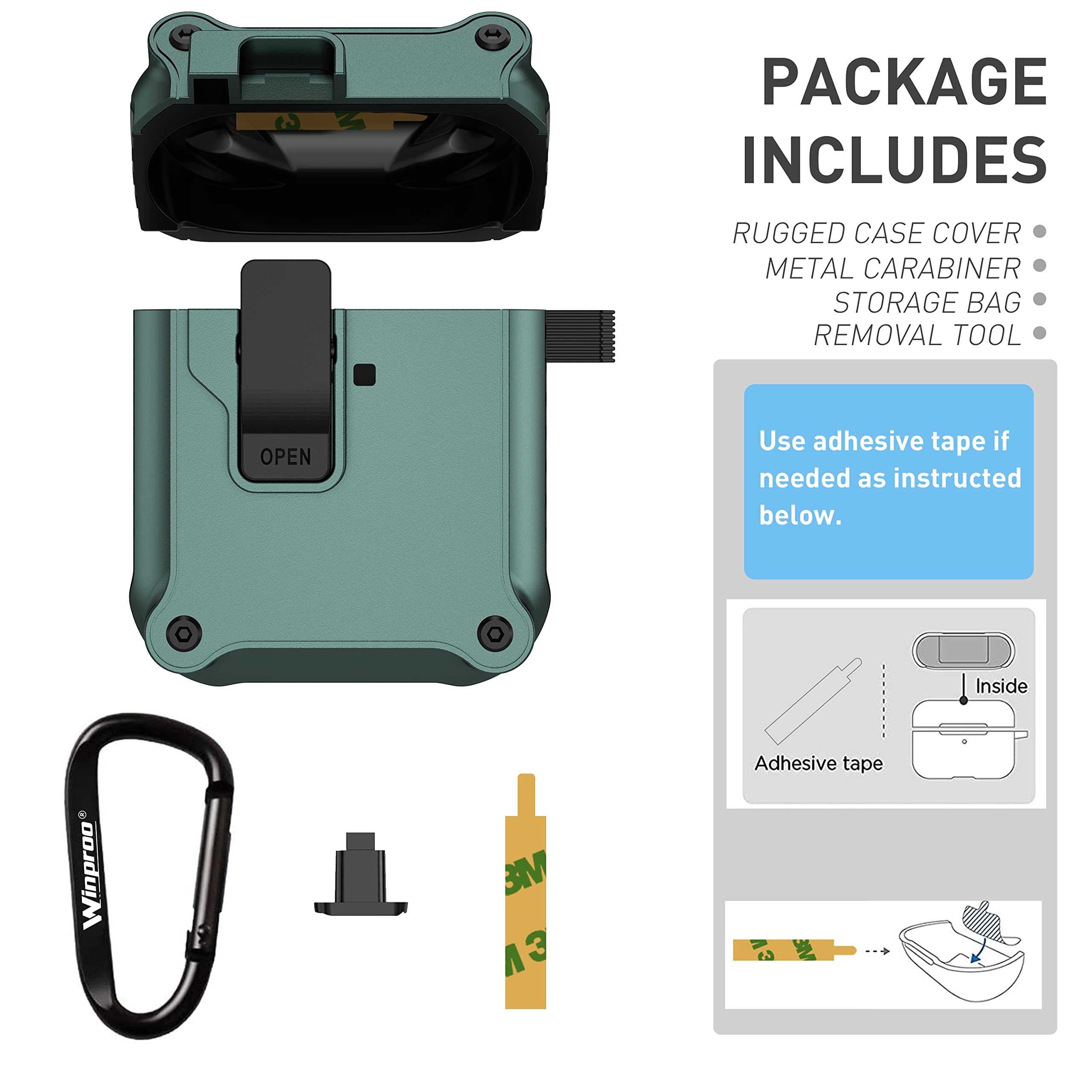 Winproo 2nd & 1st Generation Case Cover with Lock Clip, Military Hard Shell Full-Body Shockproof Protective Case Skin with Keychain for 2nd & 1st Gen [Green]