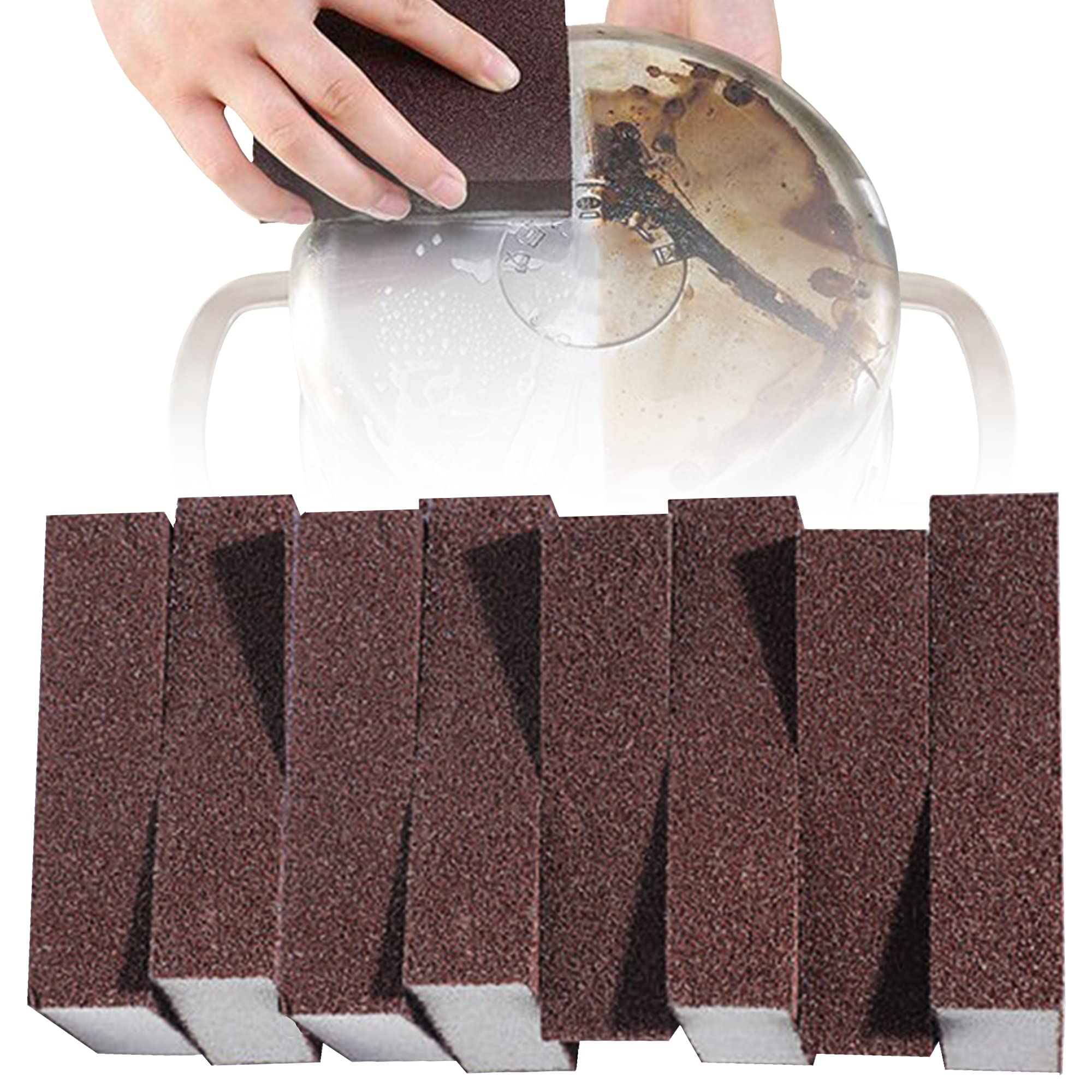 Krisler 8pc Carborundum Sponge Nano Emery Sponges Caspian Stone Pot Clean Brush Rust Eraser Grit Scouring Pads Pot Cleaning Pads with Carborundum Washing Kitchen Cleaner Tool(thickness-1inch)