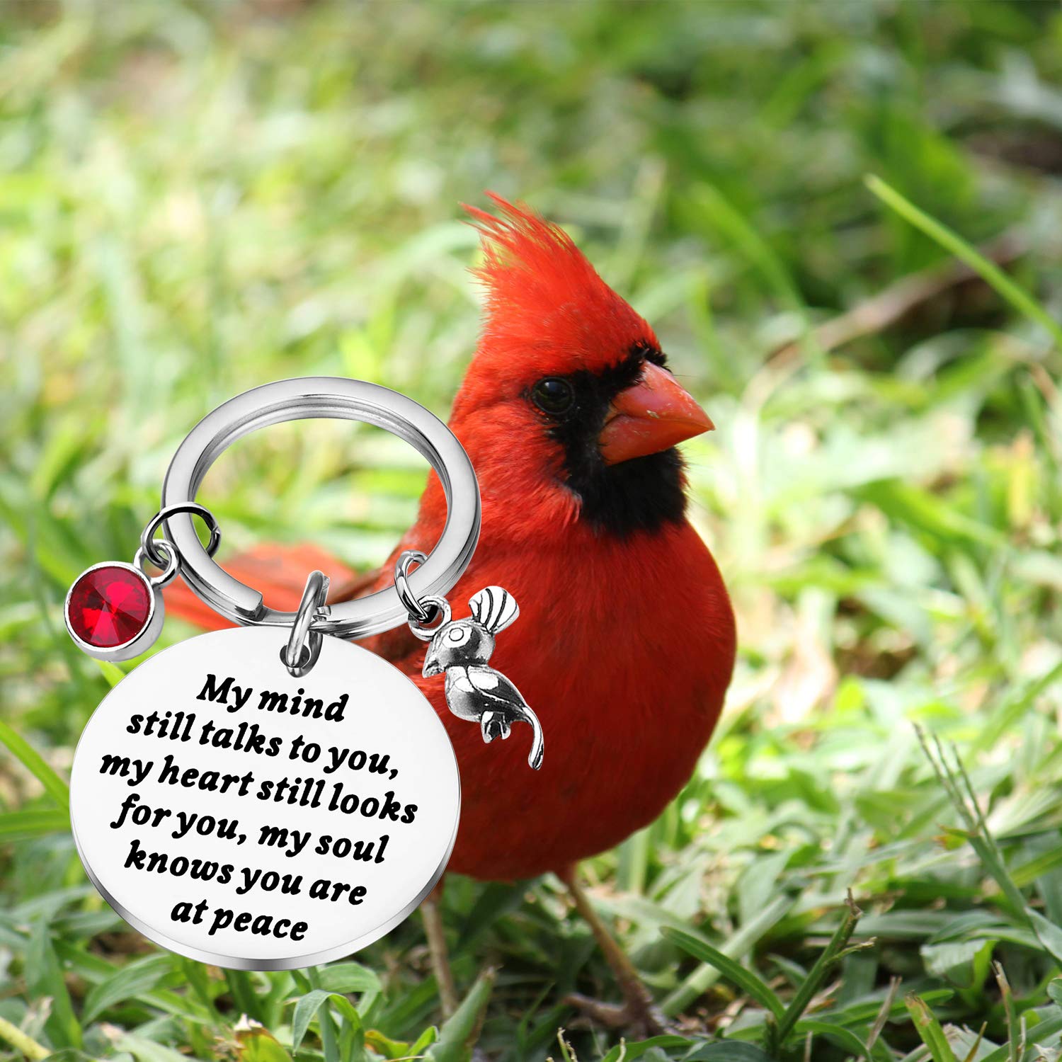 Memorial Gift In Memory Of Loved One Angel Wing Keychain In Loving Memory Gift My Mind Still Talks To You Keyring Cardinal Charm (Cardinals at peace)