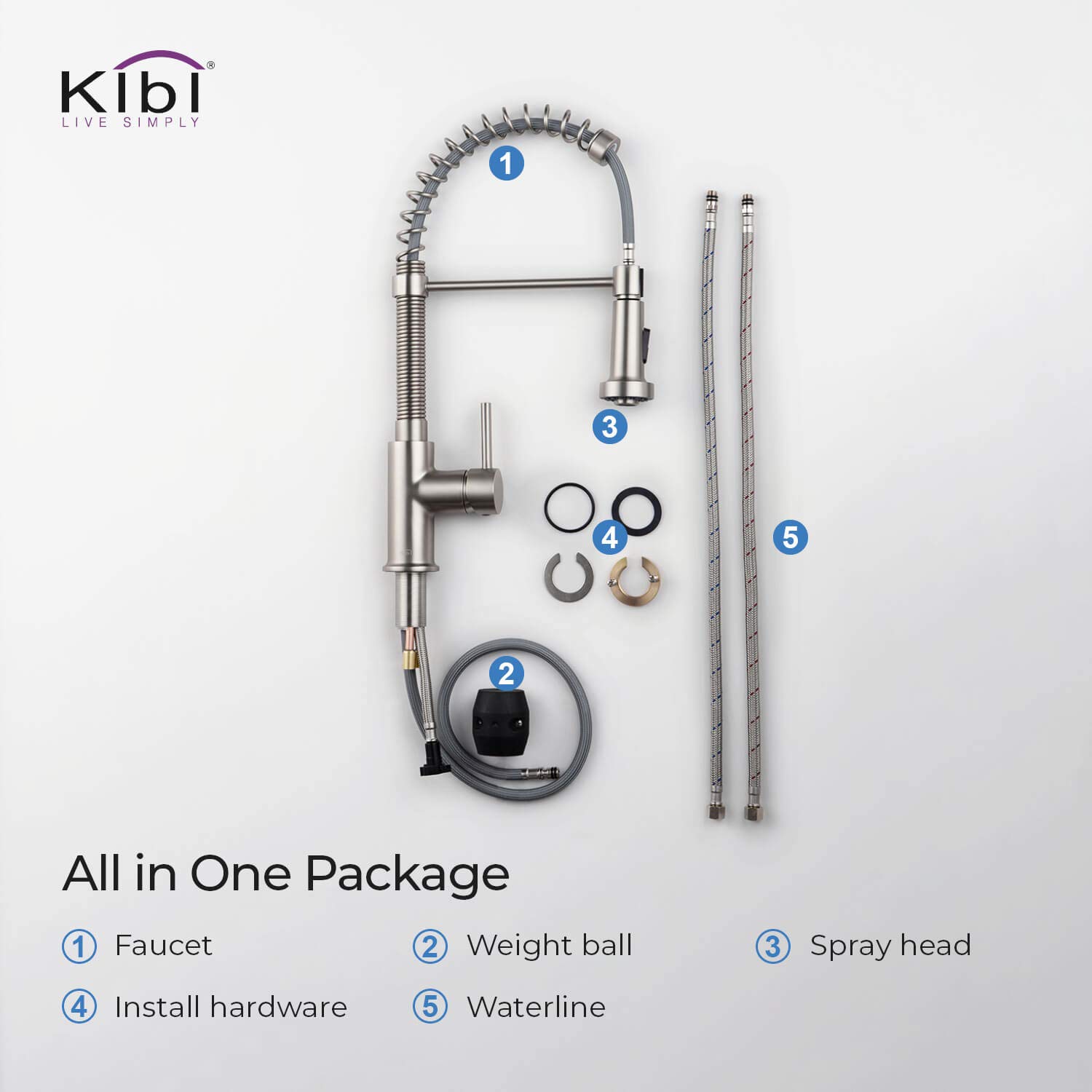 KIBI Aurora Single Handle Spring Pull Down Faucet for Kitchen Sink | Solid Brass High Arc Faucet Spout | Kitchen Faucet with Pull Down Sprayer (Brushed Nickel) (KKF2003) (Soap Dispenser included)